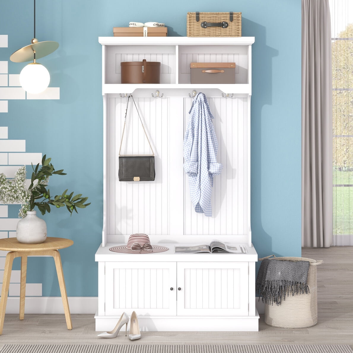 Hall Tree with Storage Shoe Bench for Entryway and Hallway, 4-in-1 ...