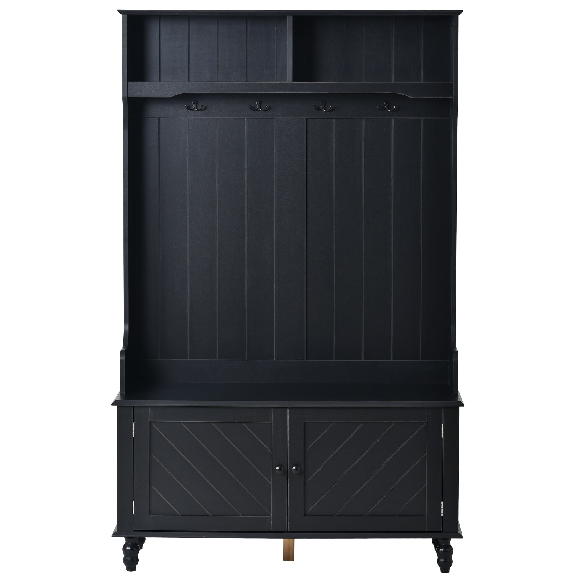 Hall Tree with 4 Hooks,Coat Hanger,Entryway Bench,Storage Bench,3-in-1 ...