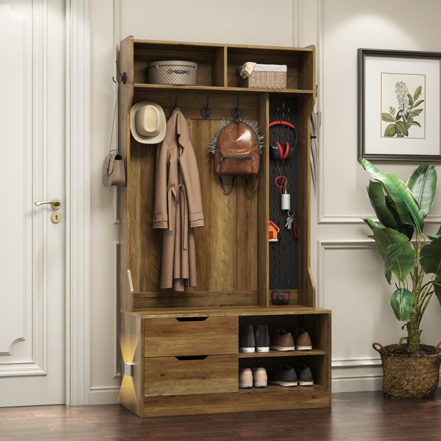 Hall Tree with 6 Hooks,Coat Hanger, Entryway Bench, Storage Bench,for ...