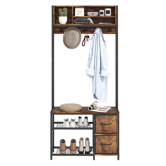 Hall Tree with Bench & Shoe Storage, 5-in-1 Entryway Organizer, Coat ...