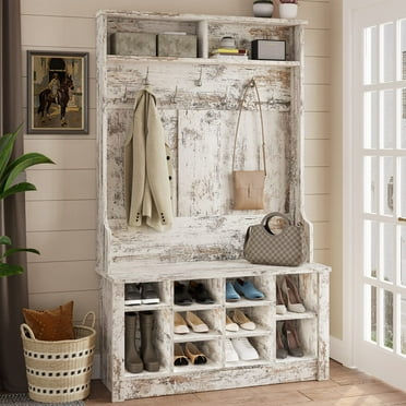 Prepac Wide Hall Tree And Bench With Shoe Storage, Black - Walmart.com