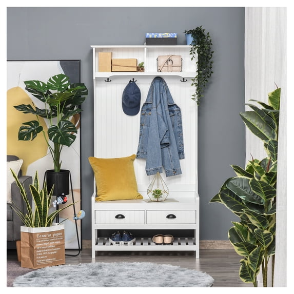 Hall Tree with Bench and Coat Rack, Entryway Organizer with Shoe ...