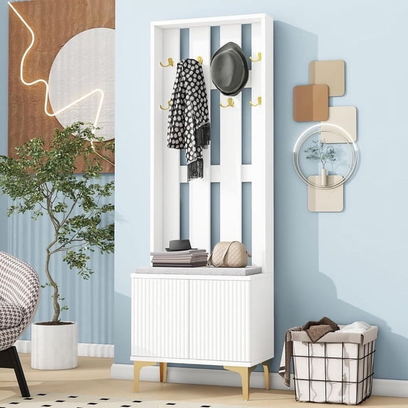 Hall Tree with Bench and Shoe Storage 23.6" Wide Hallway Coat Rack 4 in ...