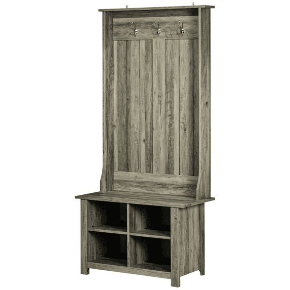 Hall Tree with Shoe Storage Bench, Entryway Coat Rack, Grey - Shoe ...