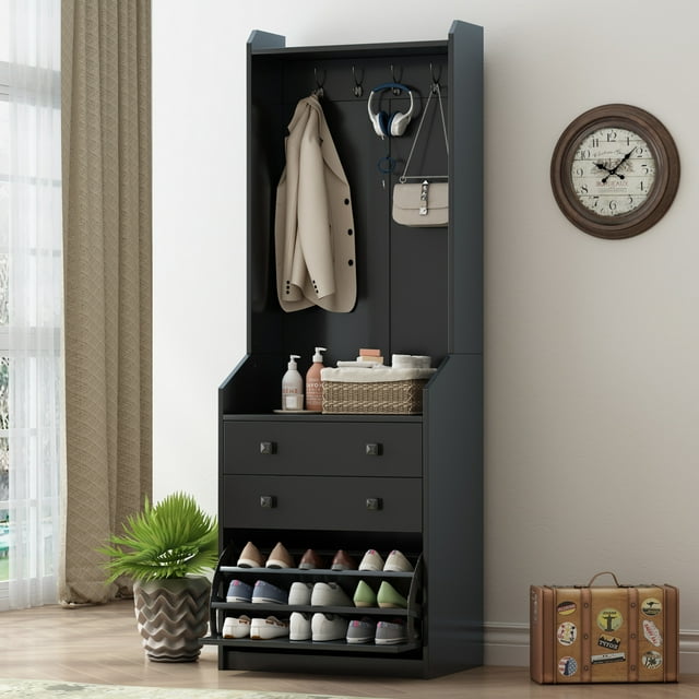 Hall Trees for Entryway with Storage, Narrow Adjustable Hallway Shoe ...