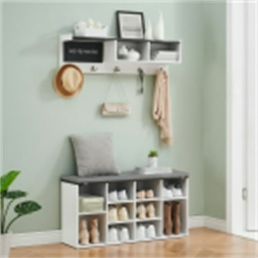 Bellemave 77'' White Hall Tree Coat Rack with Hooks, Storage, Shoe ...