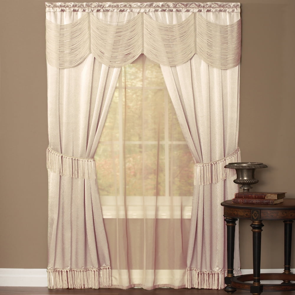 Halley Complete 6 Piece Satin Fringe Window Curtain Set 56" x 84 ...