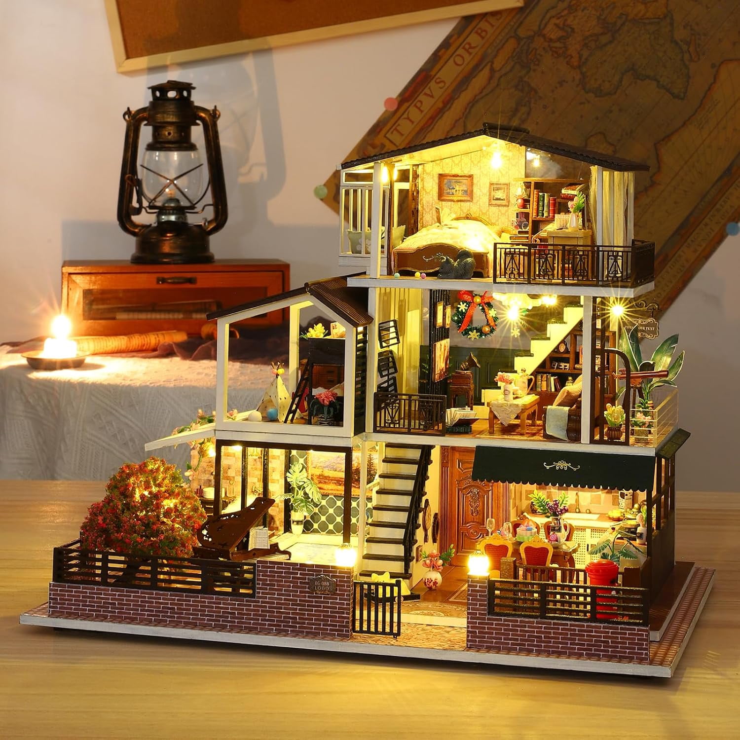 Hallisun Miniature House Kit, Tiny 3D Wooden European Retro Villa, Mini ...