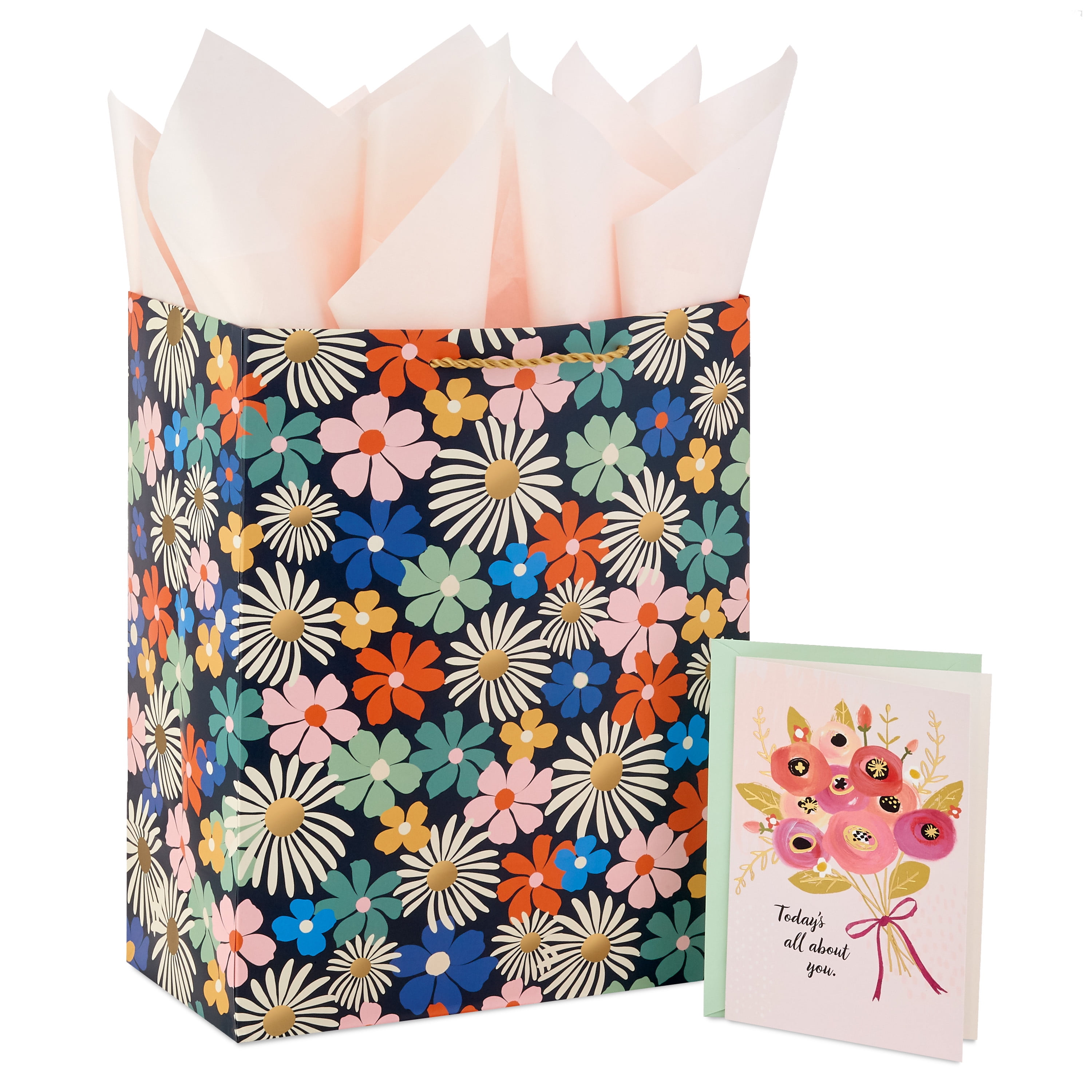 Hallmark 13" Large Floral Gift Bag with Tissue Paper and Birthday Card ...