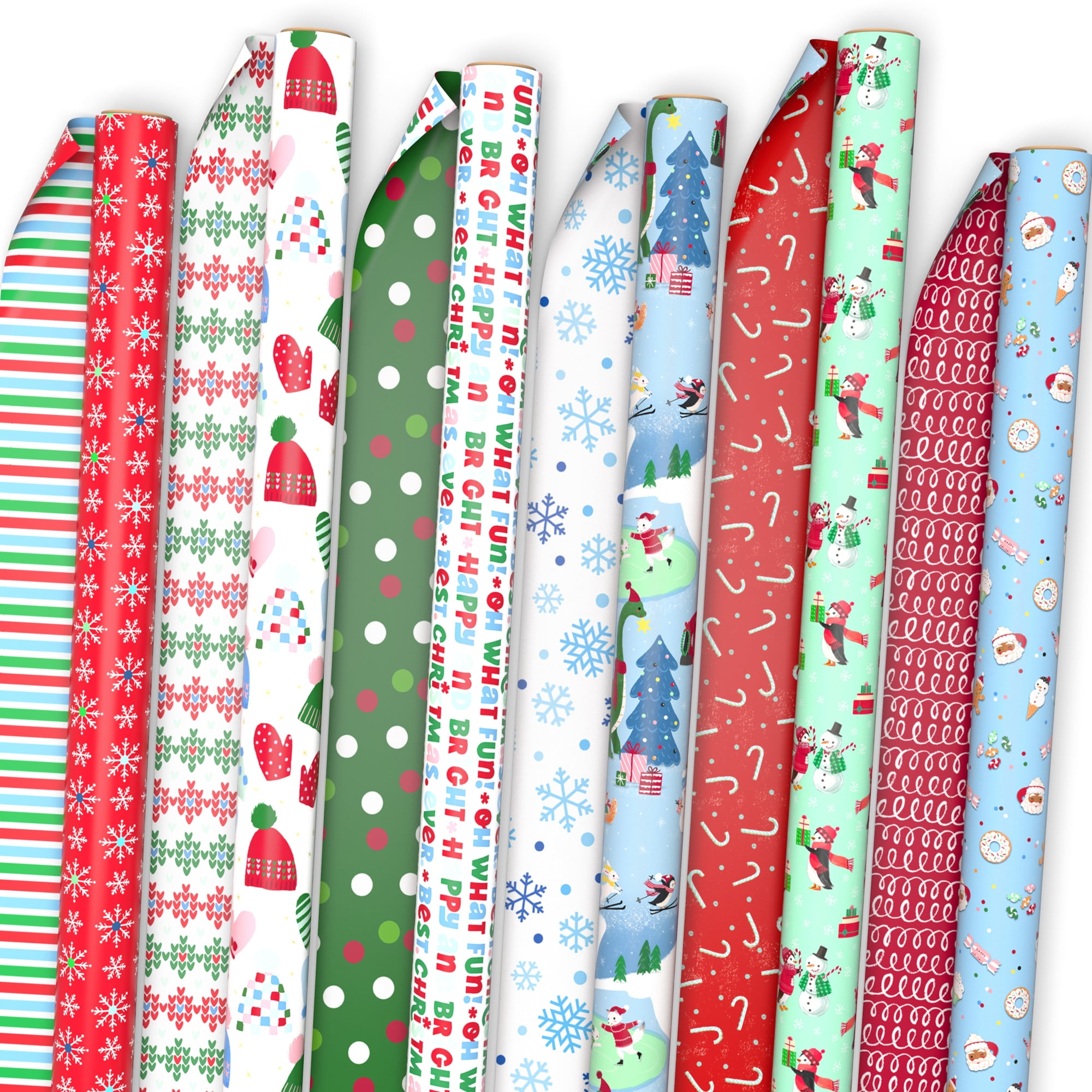 Hallmark 6-Pack Assorted Christmas Reversible Wrapping Paper Roll ...