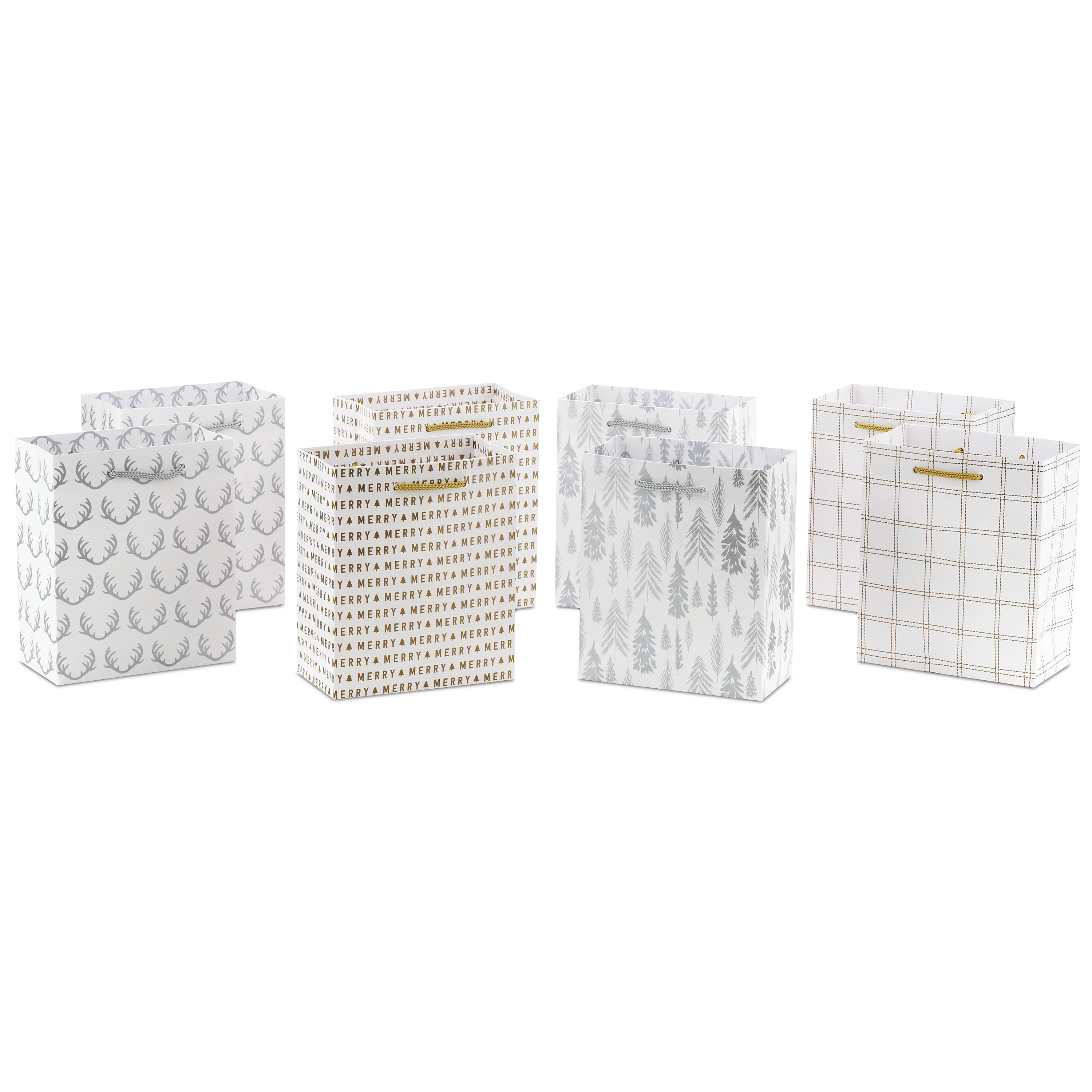Hallmark 6" Small Gift Bag Bundle (8 Bags: Gold "Merry," Windowpane ...
