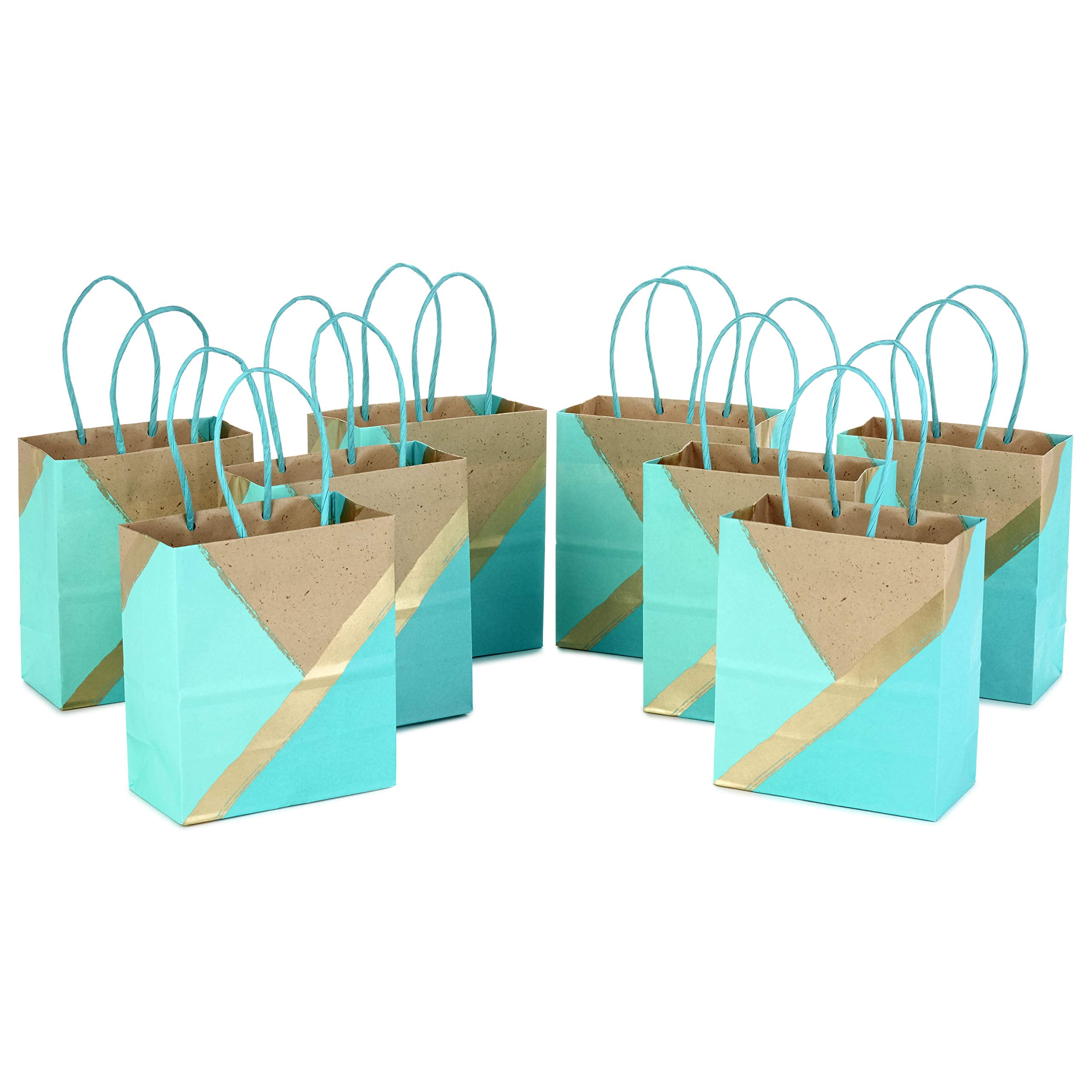 Hallmark 6" Small Paper Gift Bags (Pack of 8 - Kraft, Turquoise & Mint ...