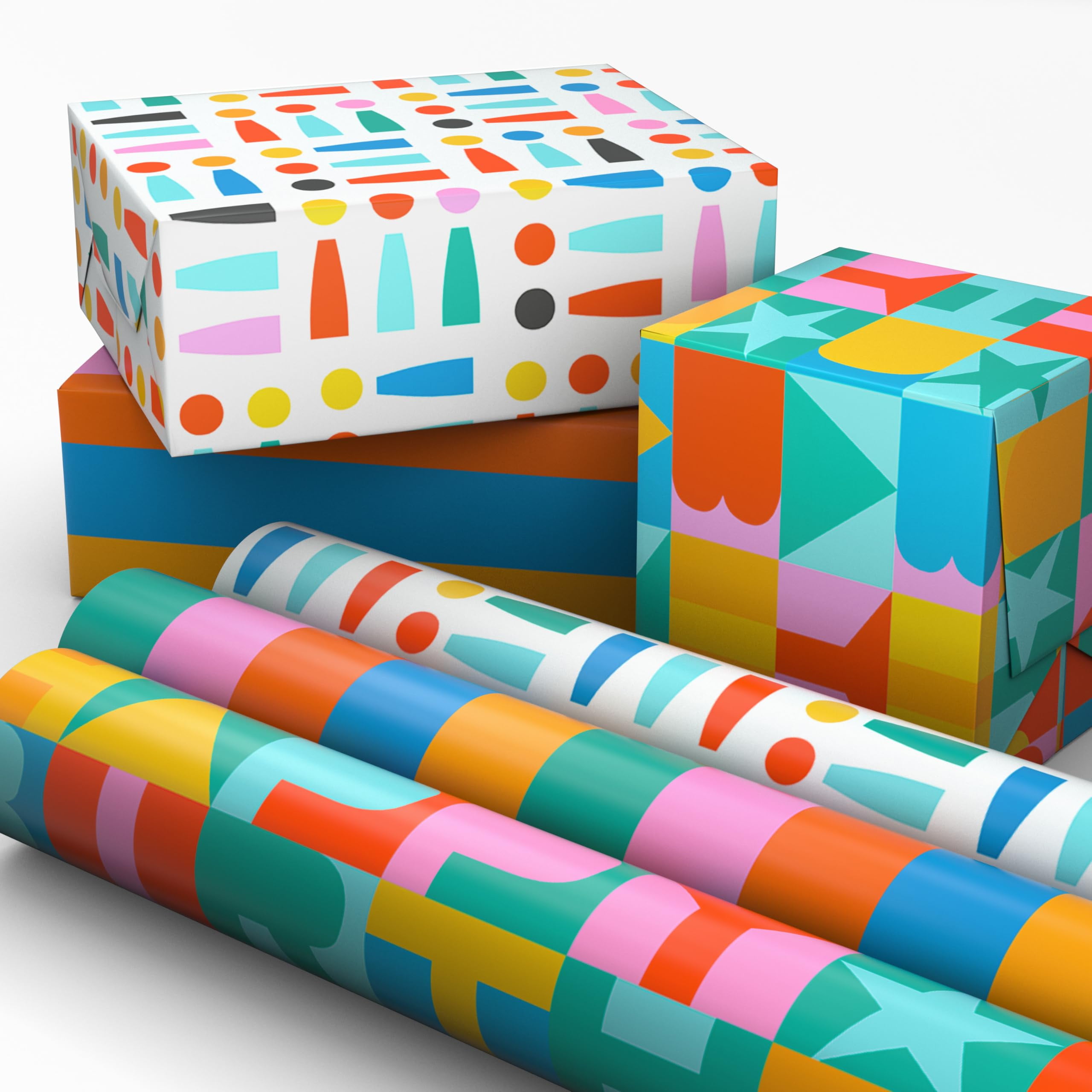 Hallmark Birthday Wrapping Paper AIF9 Mini Rolls, 3-Pack (Rainbow Block ...