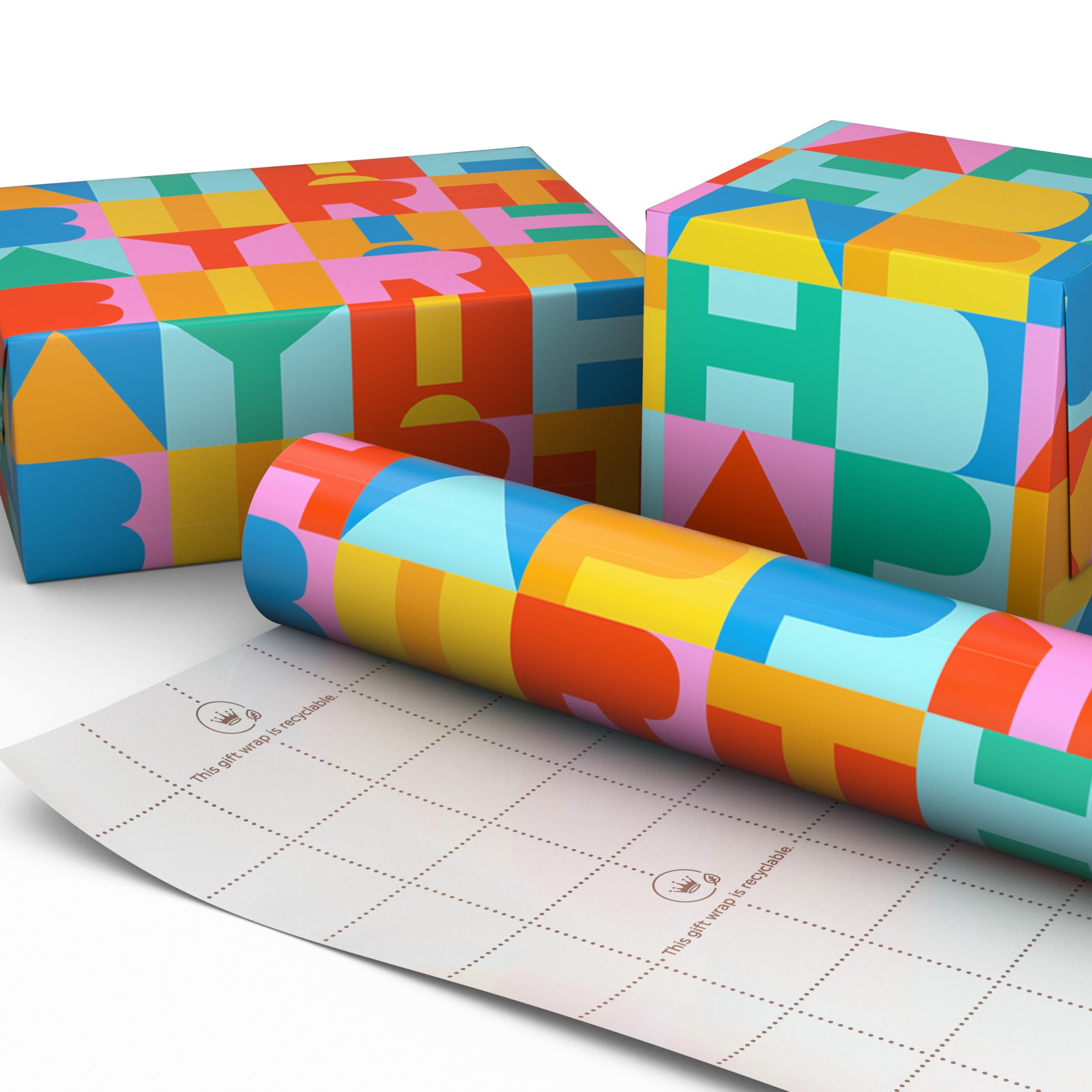 Hallmark Birthday Wrapping Paper TMA2 Mini Roll (Rainbow Block Letters ...
