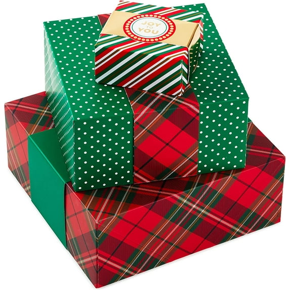Hallmark Christmas Gift Boxes 3-Pack Assorted Sizes (Red & Green ...