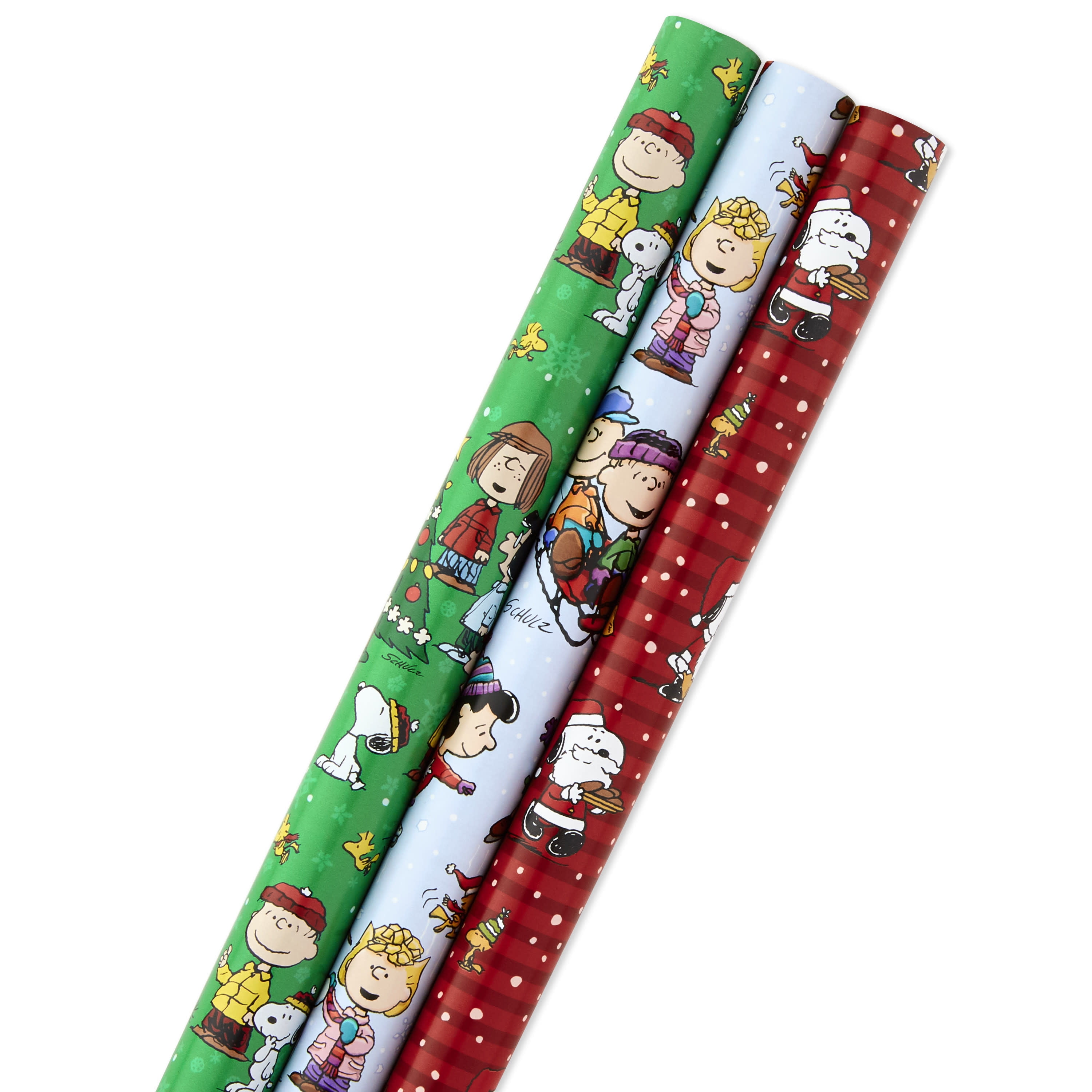 Hallmark Christmas Peanuts Wrapping Paper with Cut Lines on Reverse ...