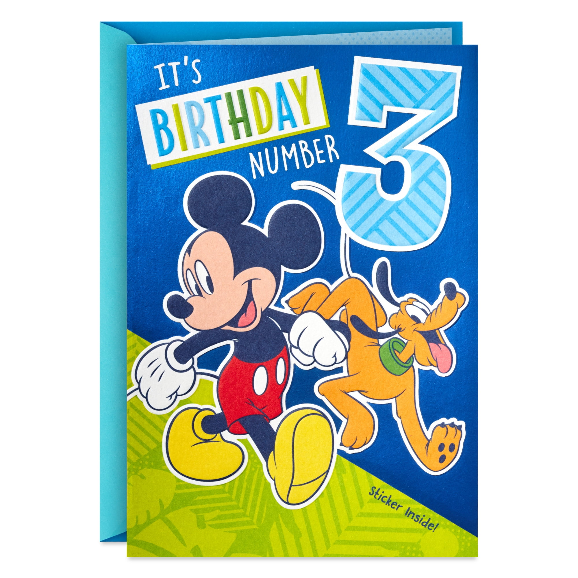 Hallmark Disney Third Birthday Card for Kid With Sticker (Mickey Mouse ...