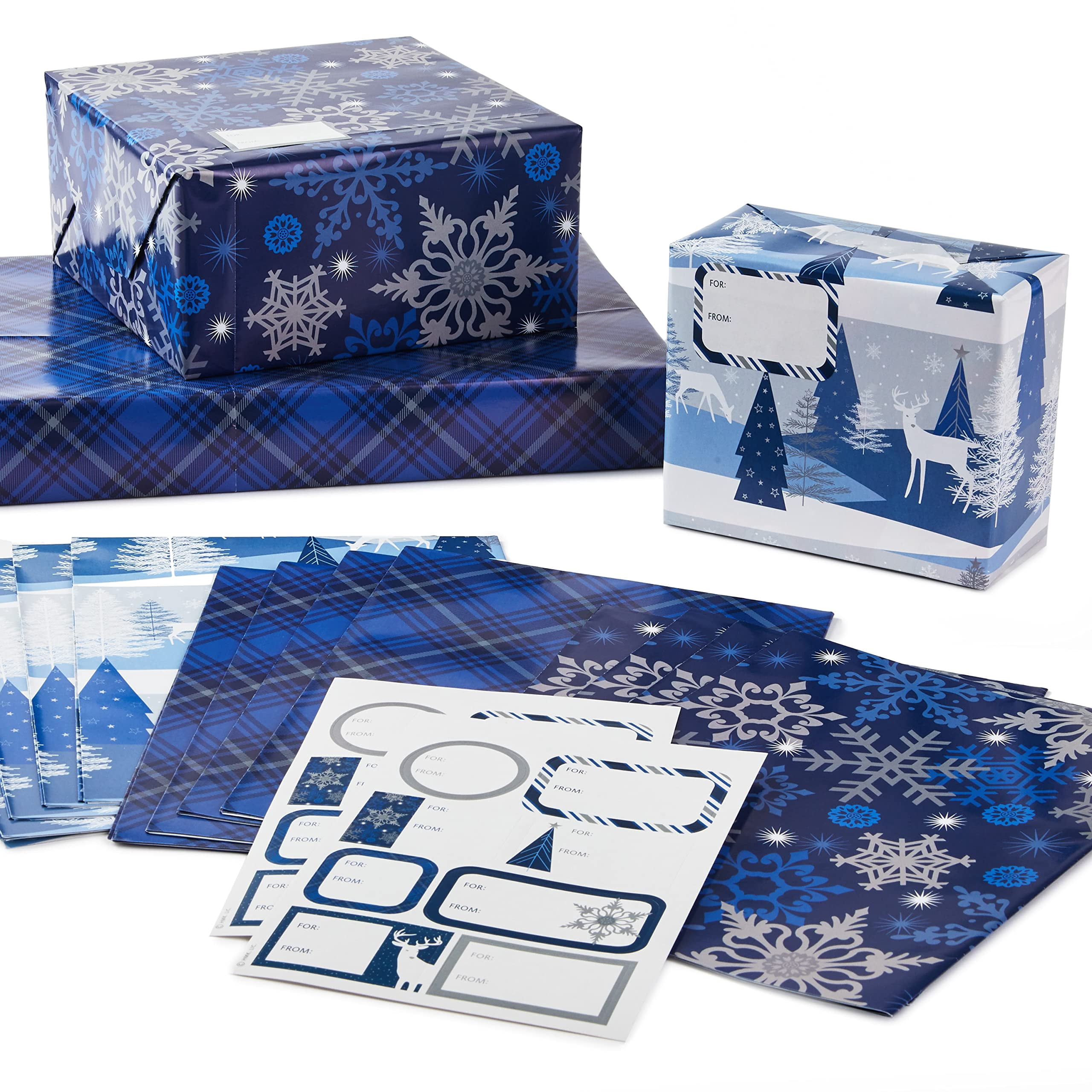 Hallmark Flat Blue Wrapping MMF7 Paper Sheets with Gift Tag Seals (12 ...
