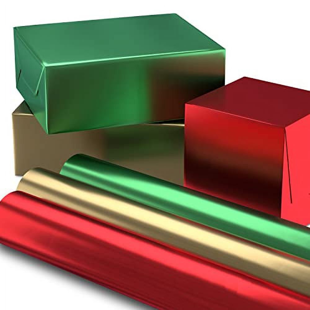 Hallmark Foil Christmas Paper with Cut Lines on Reverse (3 Rolls: 60 sq ft TTL) Gift Wrap, Tri ...