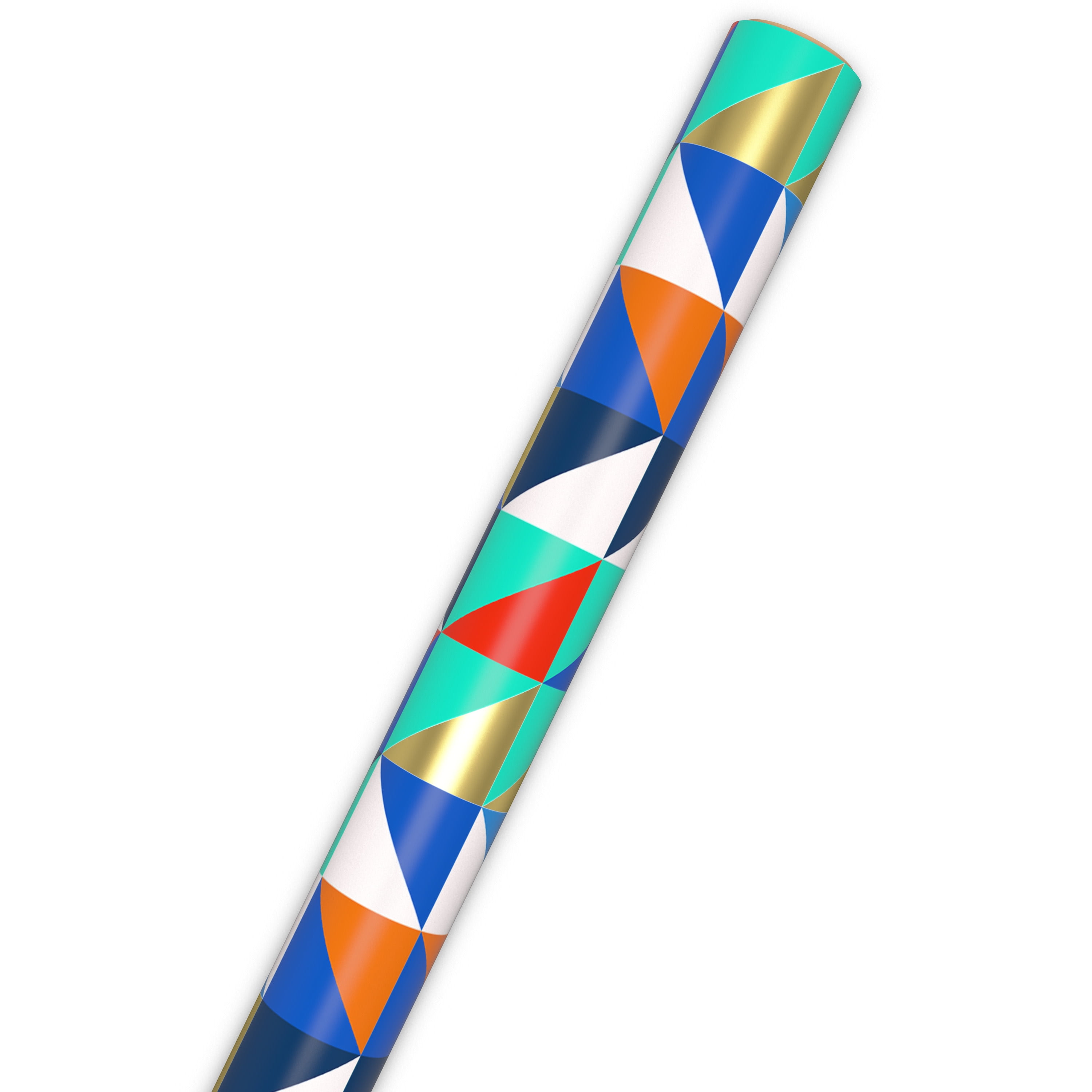 Hallmark Wrapping Paper Roll (Metallic Gold and Colorful Triangles ...