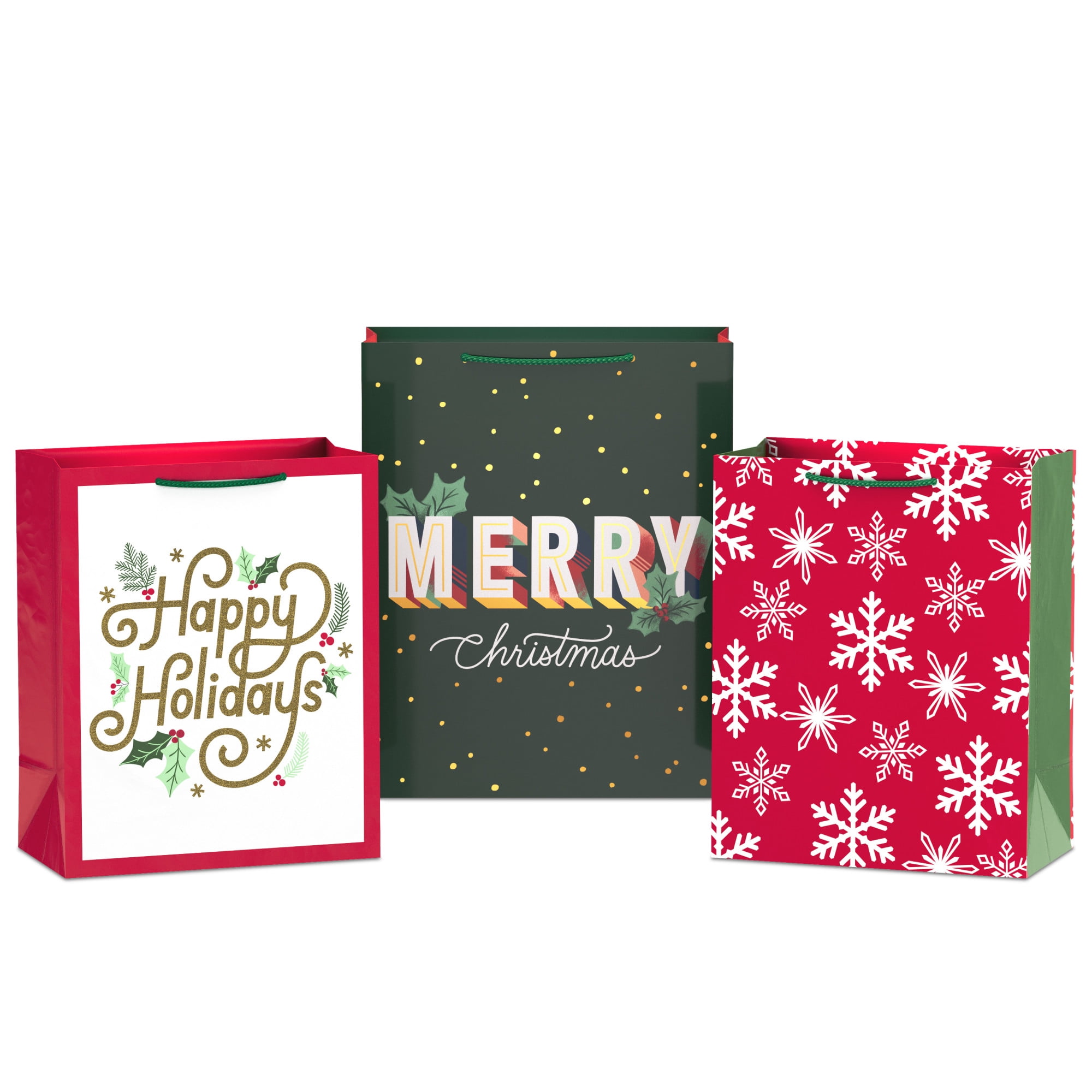 Hallmark 3-Pack Assortment Gift Bag Bundle (Happy Holidays Red and ...