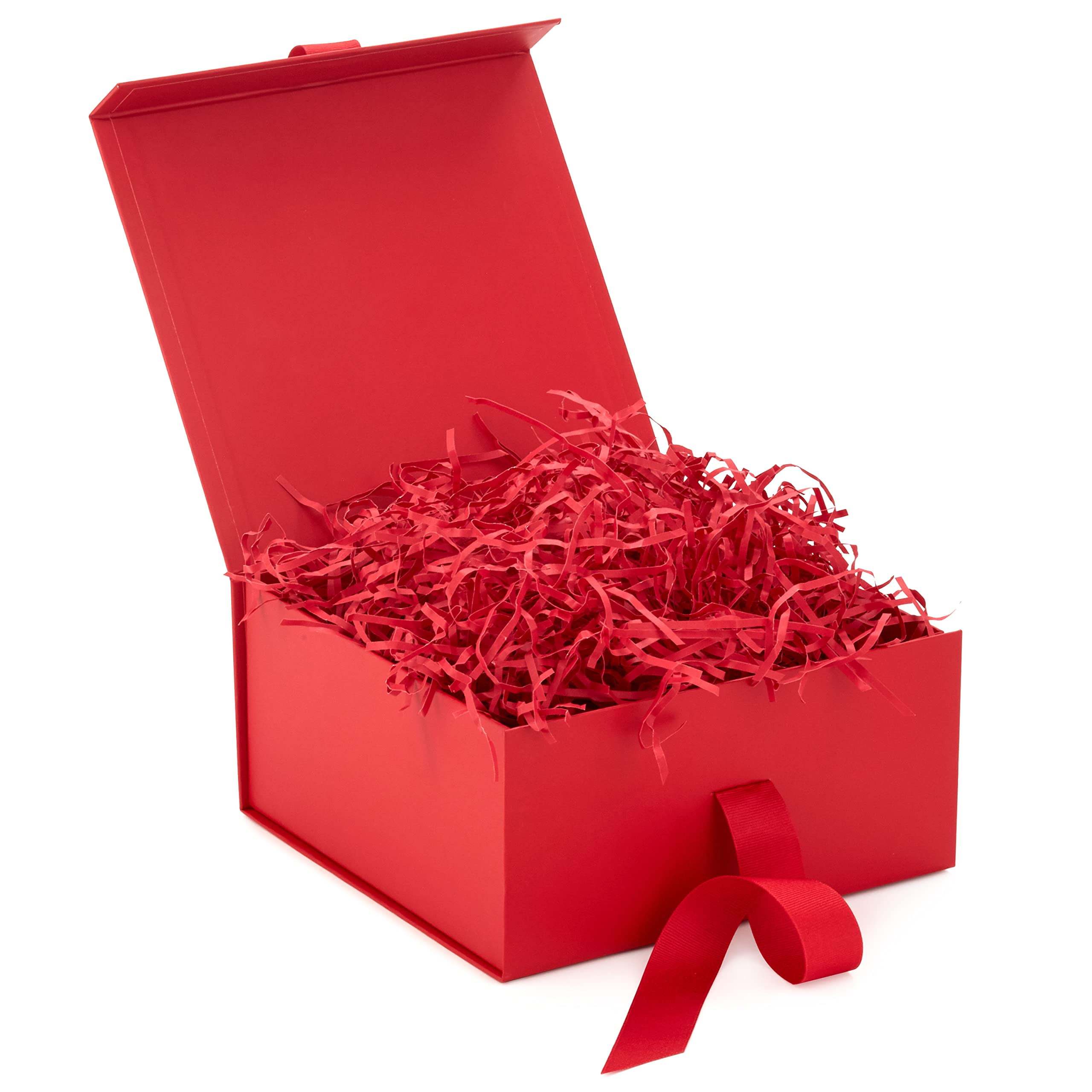 Hallmark Medium Gift Boxes with Bow and Shredded Paper Fill (Red 8 inch ...