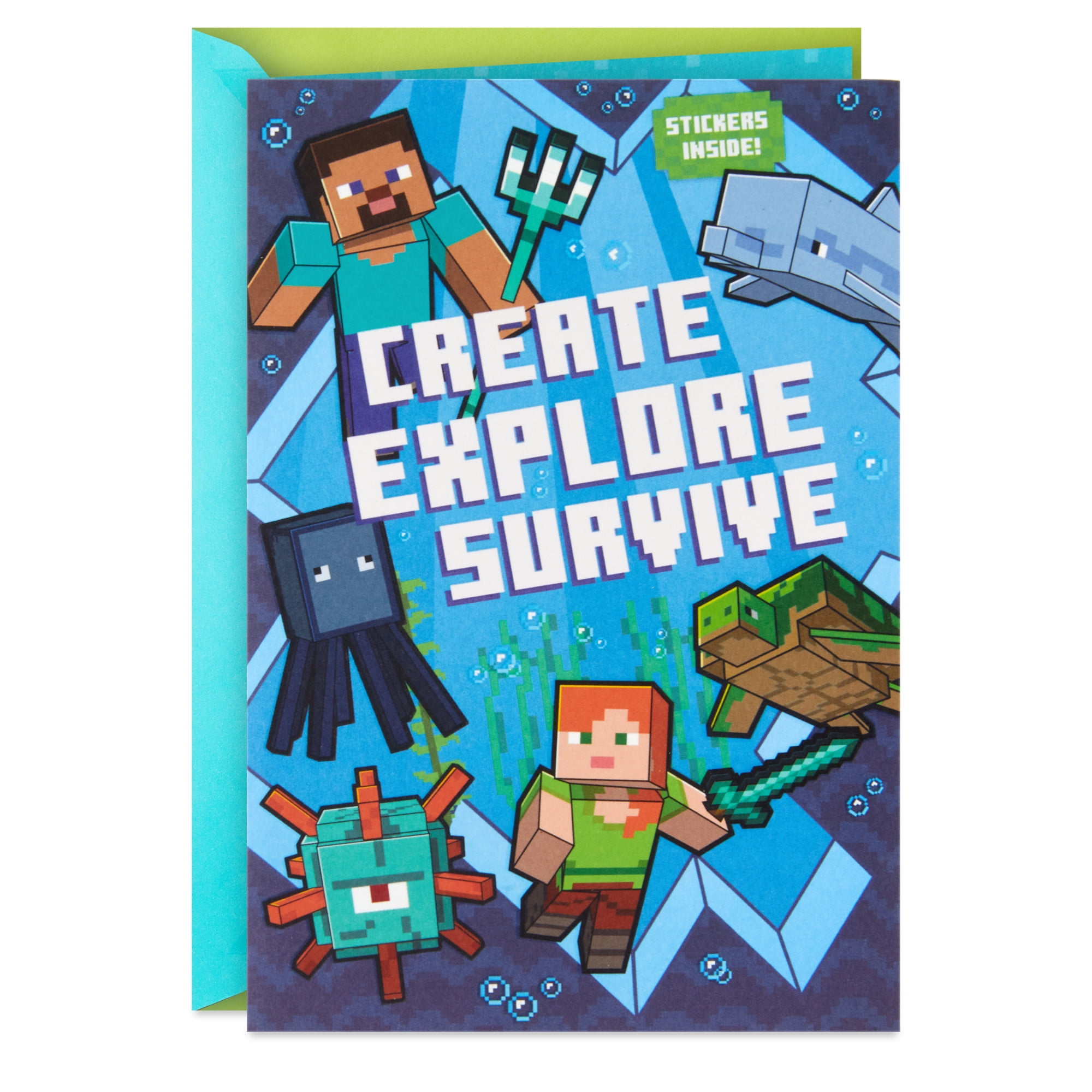Hallmark Minecraft Birthday Card for Boy with Stickers (Build a World ...