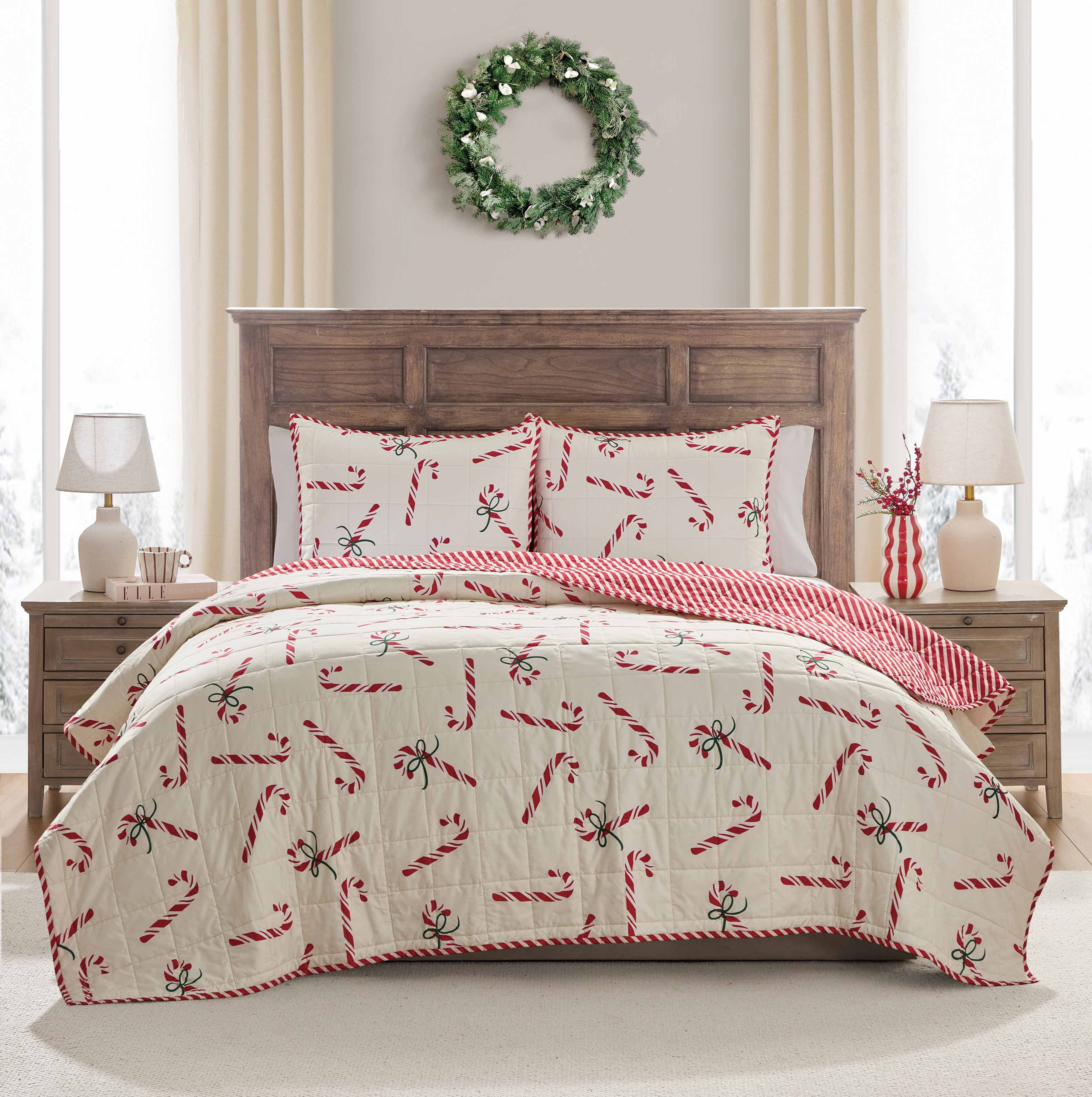 Hallmark Multi Candy Canes 3-Piece Adult Holiday Quilt Set, Full/Queen ...