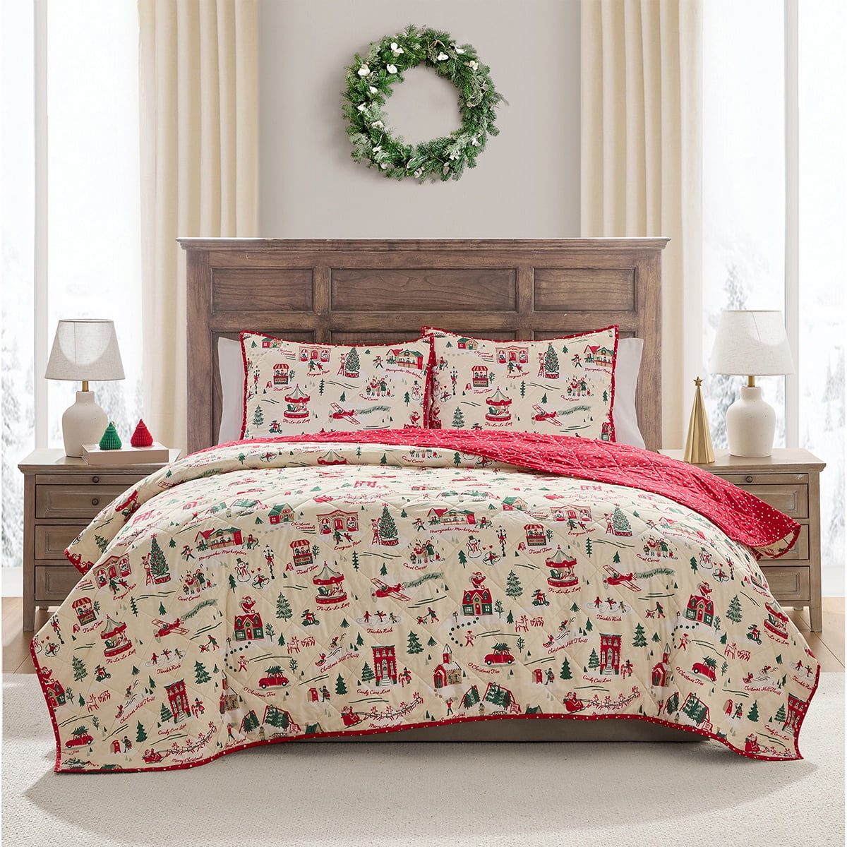 Hallmark Multi Christmas Village 3-Piece Adult Holiday Quilt Set, King ...