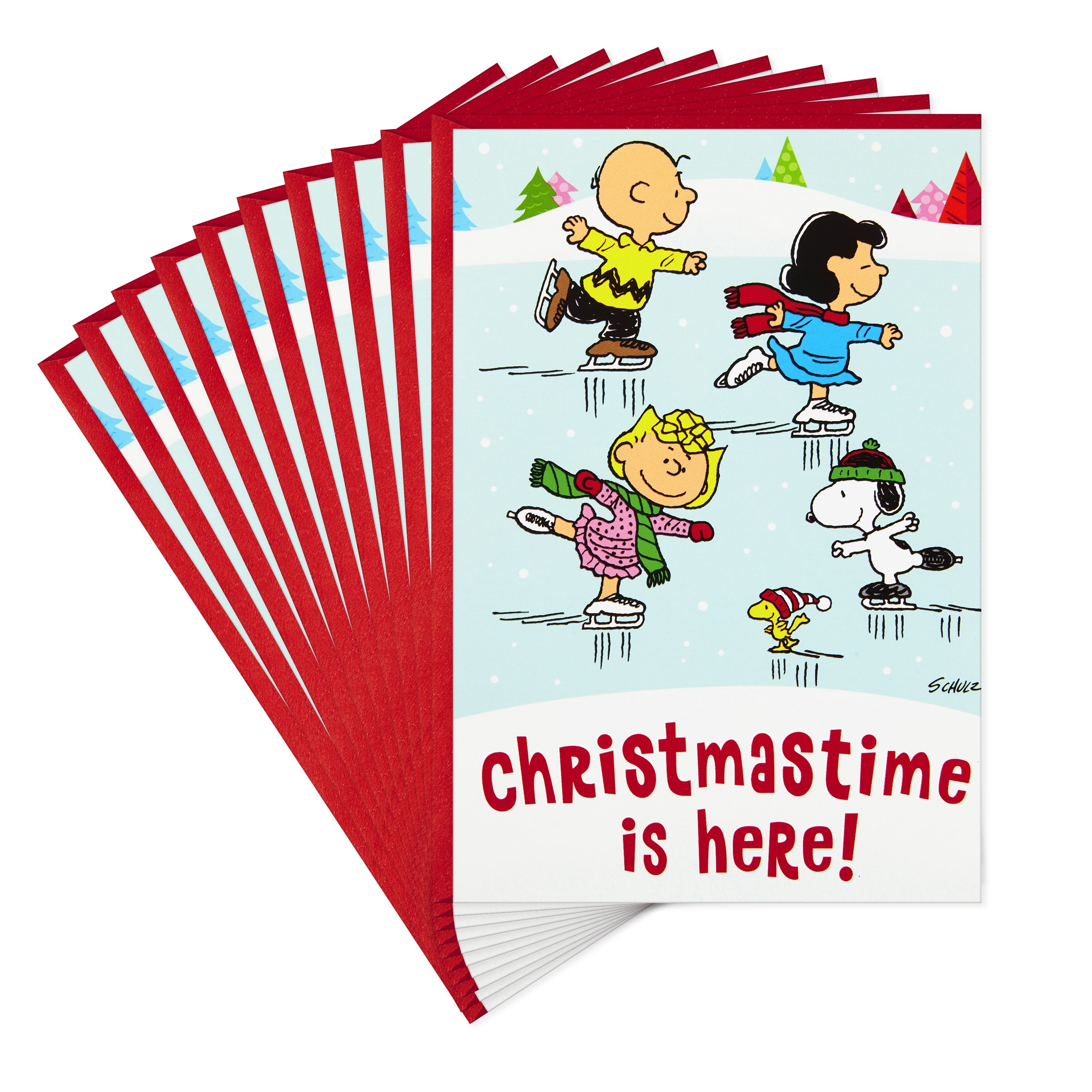 Hallmark Pack of Peanuts Christmas Greeting Cards, Ice Skating (10 ...