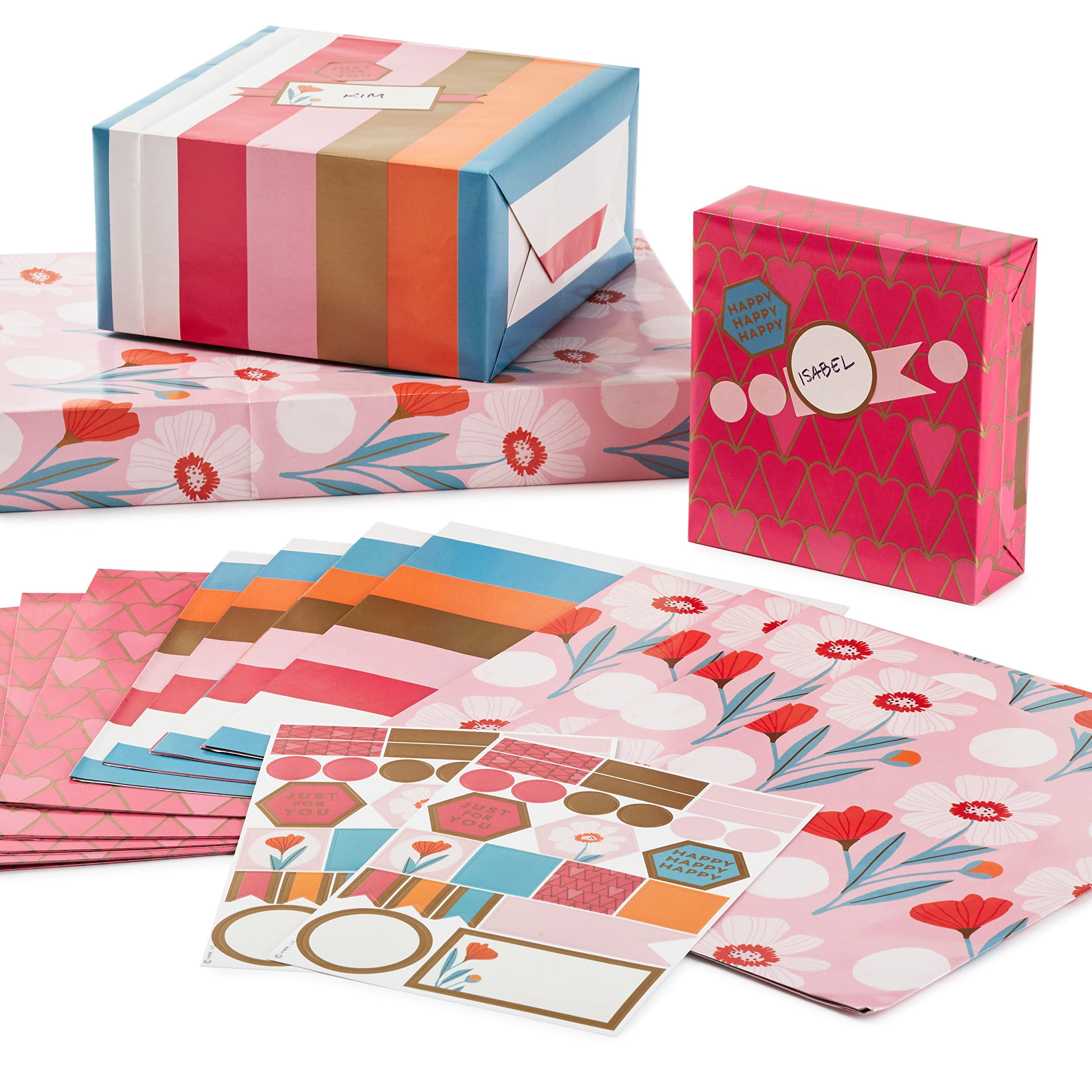 Hallmark Pink Flat Wrapping Paper Sheets AIS1 with Cutlines on Reverse (12 Folded Sheets with ...