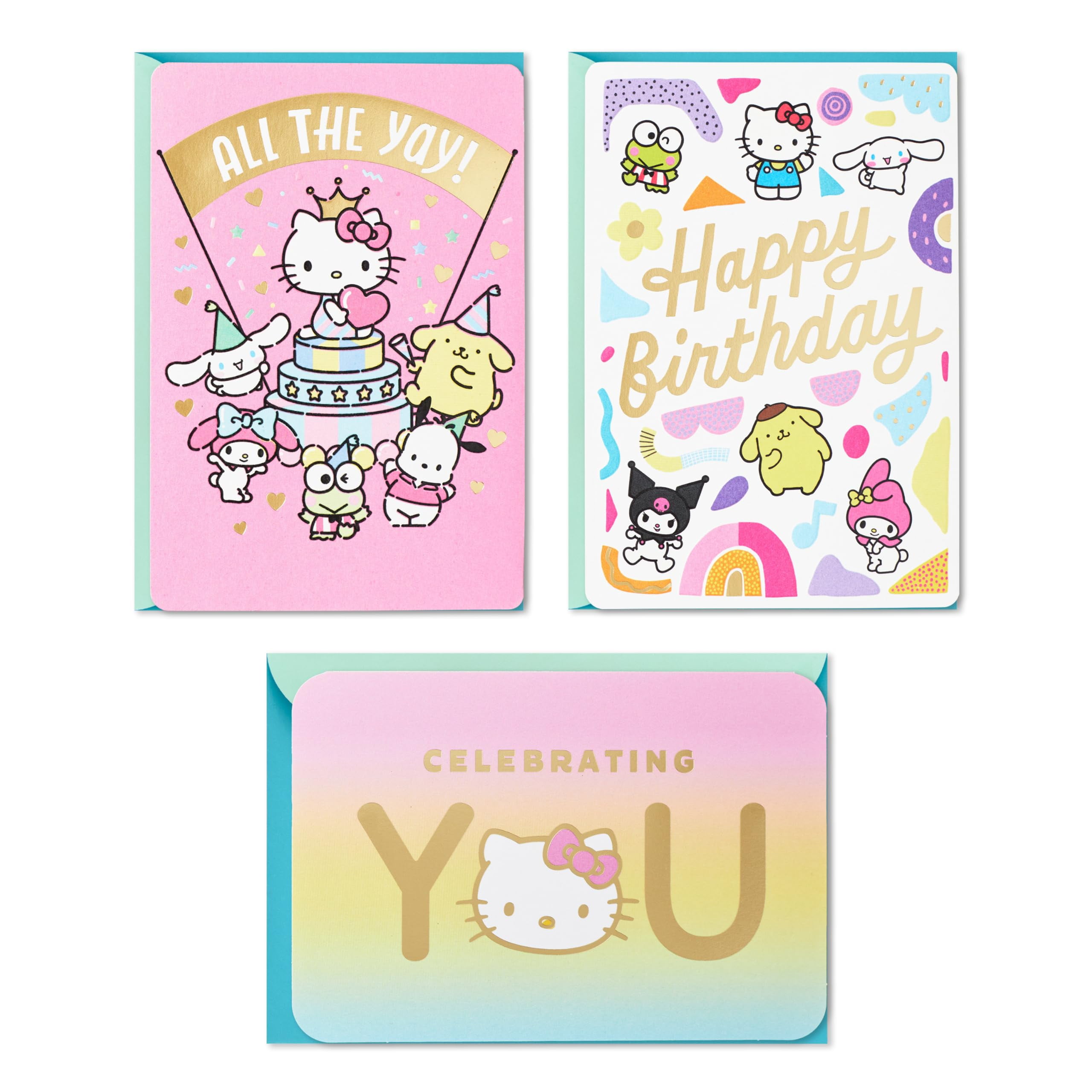 Hallmark Sanrio Hello Kitty Cute Birthday SMRCards (3 Cards with ...