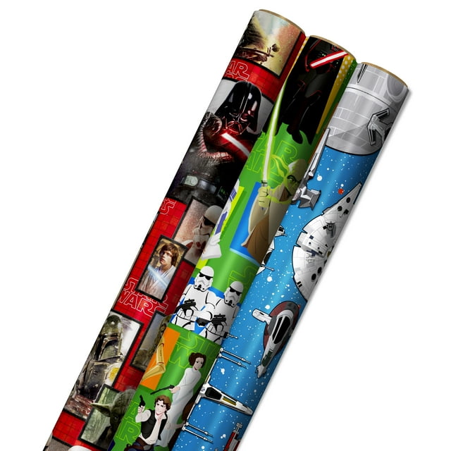 Hallmark Star Wars Wrapping Paper with Cut Lines on Reverse (3-Pack: 60 ...