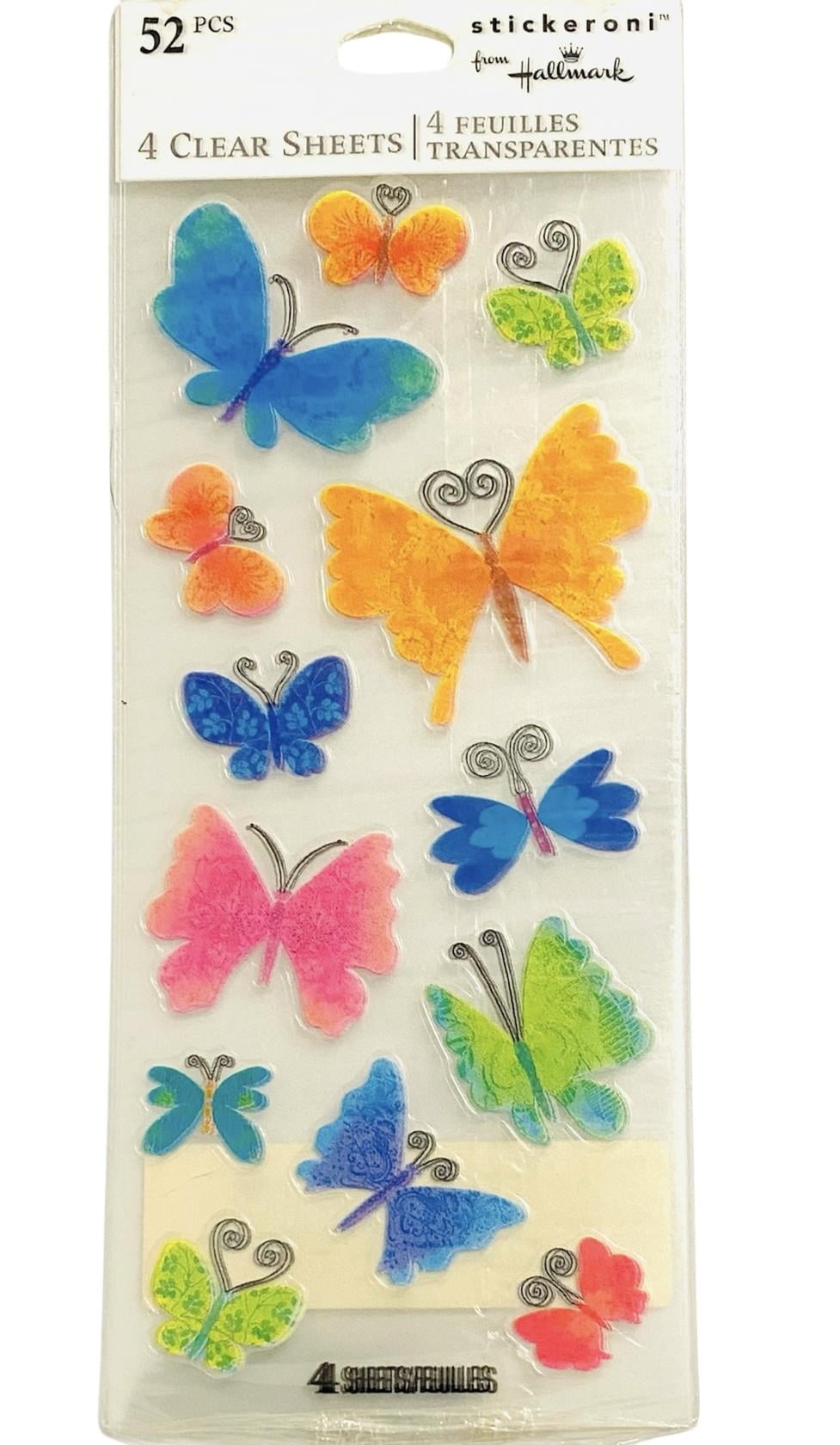 Hallmark Stickers Whimsical Butterflies 52-Piece Set, 4 Clear Sheets ...