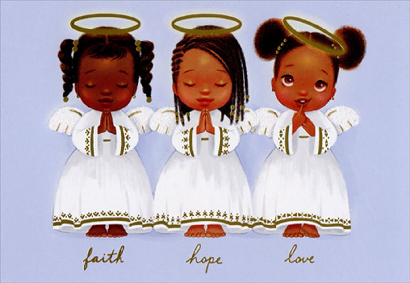 Hallmark Three Cute Angel Girls with Gold Foil Halos African American ...