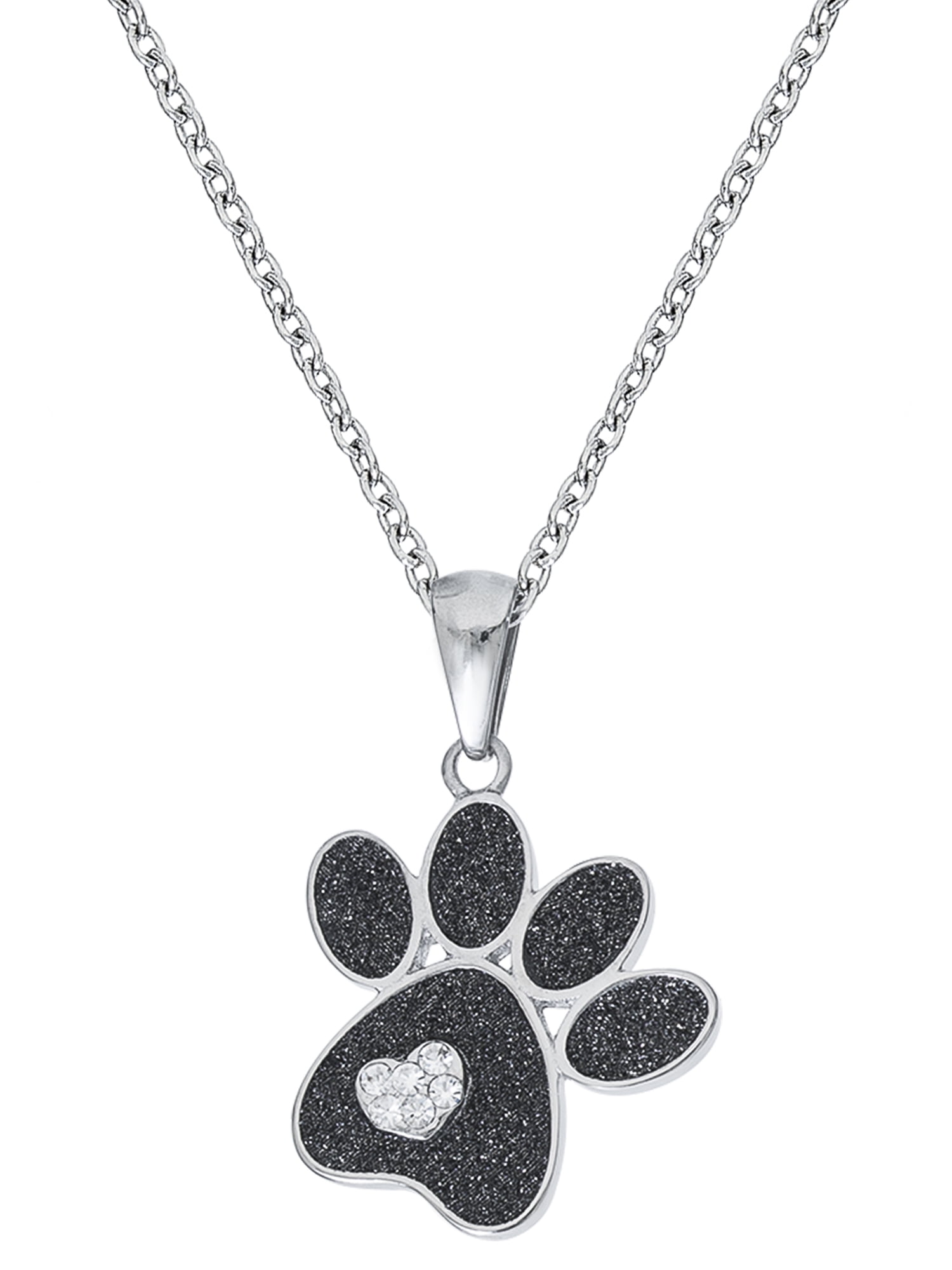 Hallmark Women's Stainless Steel Black Glitter Paper Paw Pendant, 18 ...