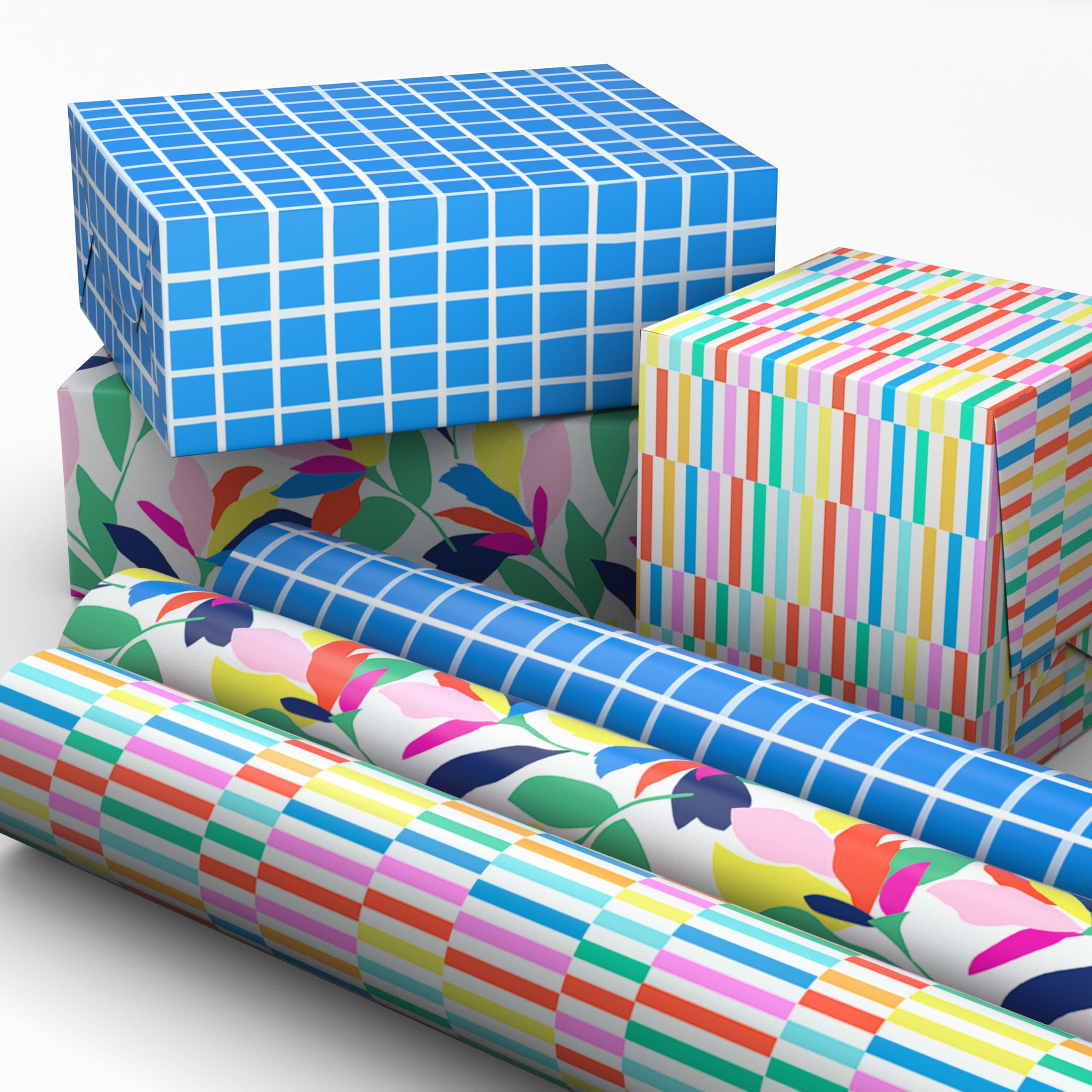 Hallmark Wrapping Paper Mini AIF9 Rolls, 3-Pack (Blue Plaid, Spring ...