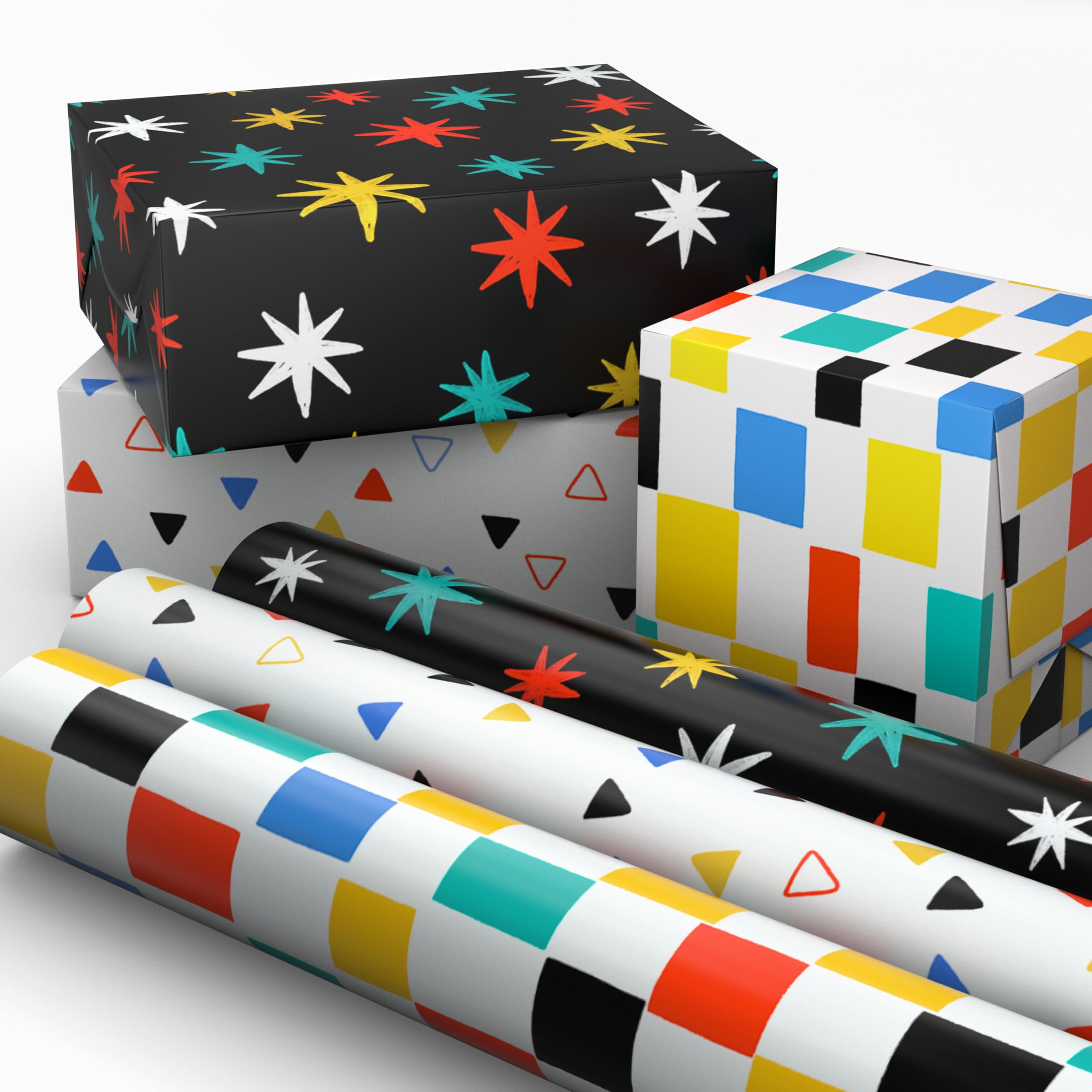 Hallmark Wrapping Paper Mini IFF17 Rolls, 3-Pack (Checkered, Triangles ...