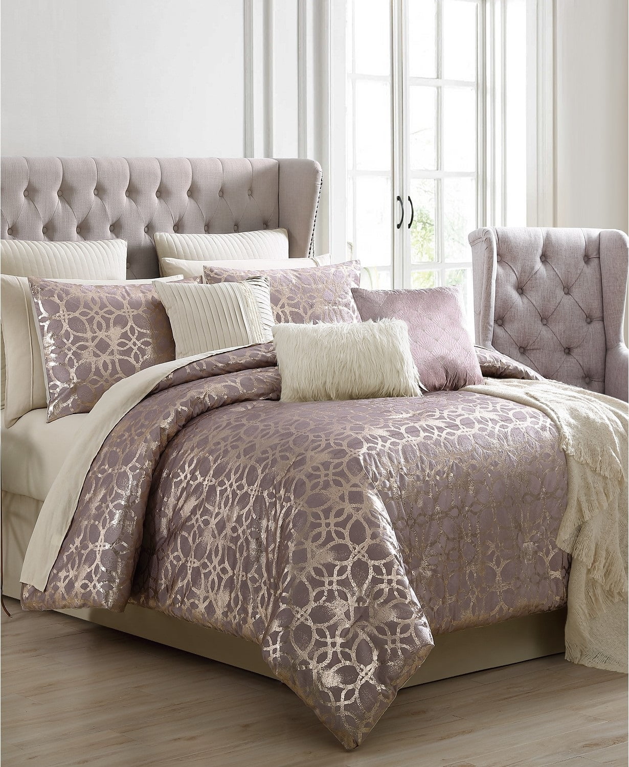 Hallmart Collectibles Sadie 14 Piece Queen Comforter Set Blush/Gold ...