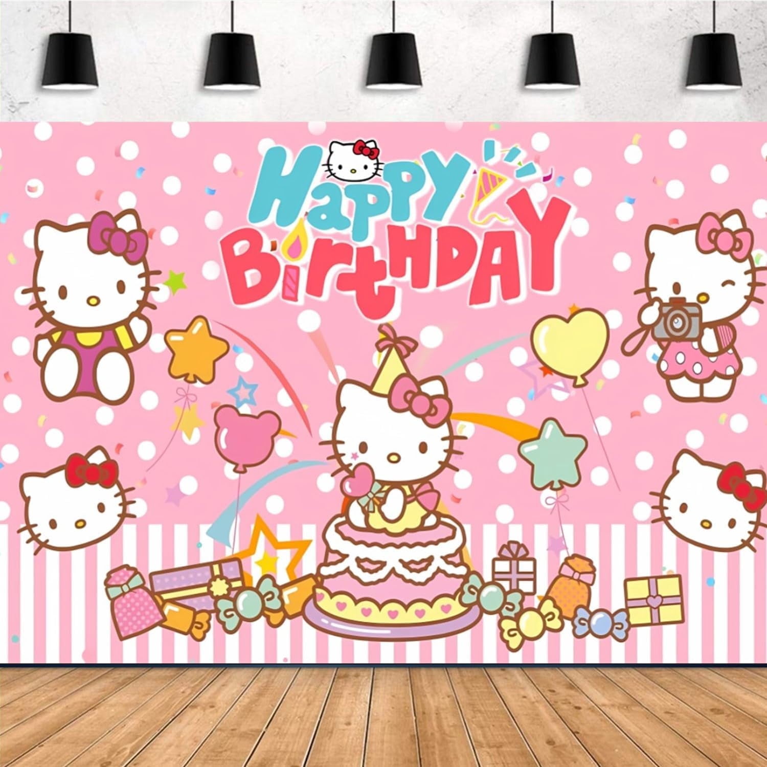 Hallo Cute Kitty Cat Birthday Party Decoration Banner Backdrop, Kawaii ...