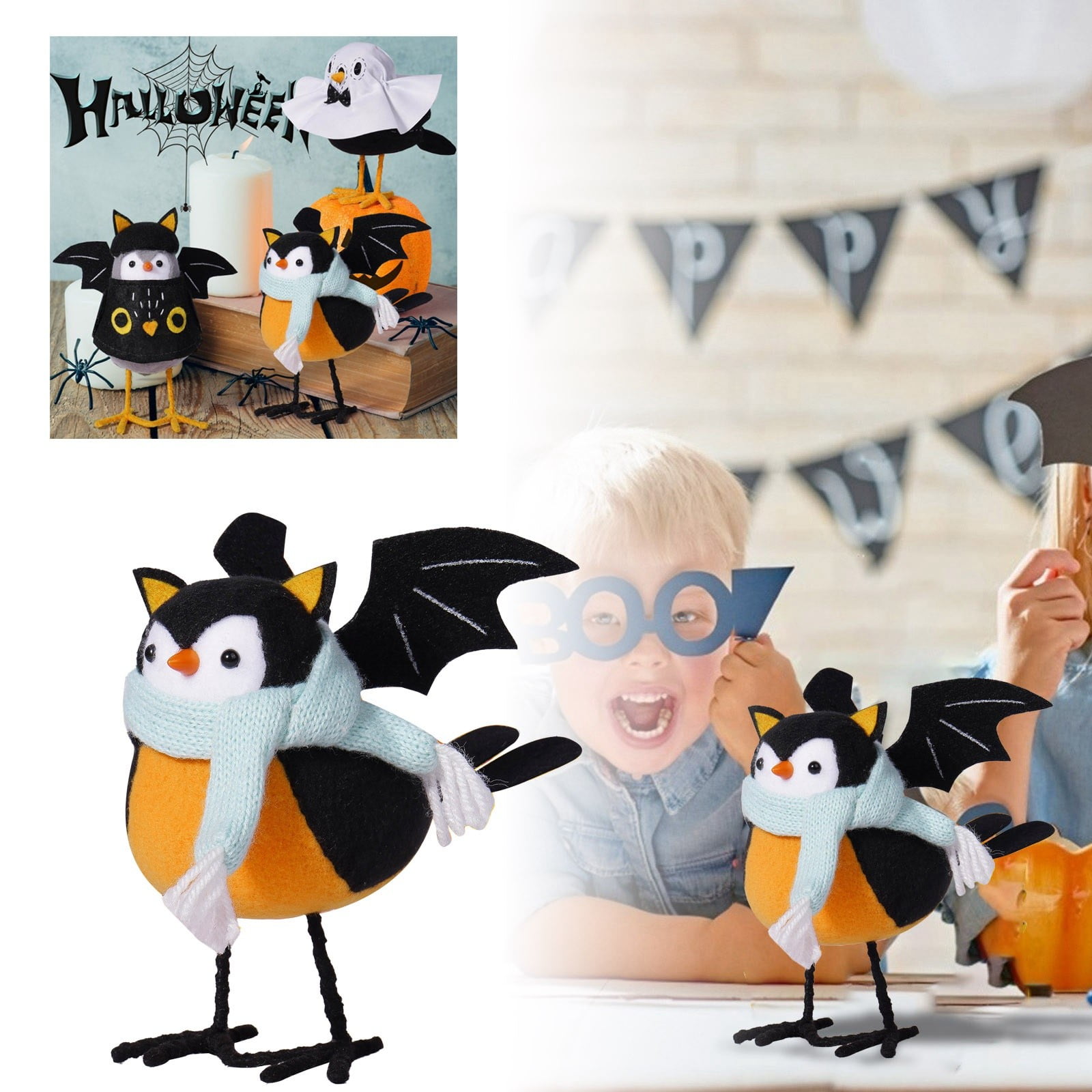 Hallo ween Standing Bird Figurine,Plush Bird Doll,Hallo ween Birds Figurine Featherly Friends ...