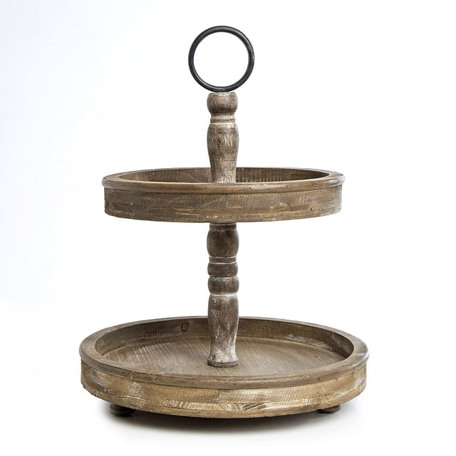 Hallocs 2 Tiered Wood Tray - Rustic Farmhouse Serving Stand for Food ...