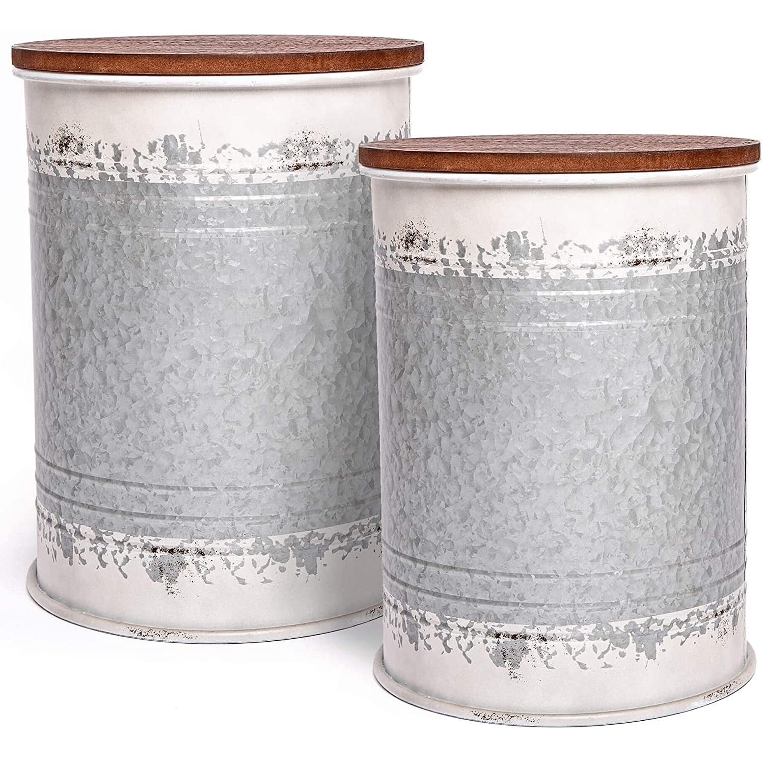 Hallops Distressed White Farmhouse Accent Side Table Set of 2 with ...