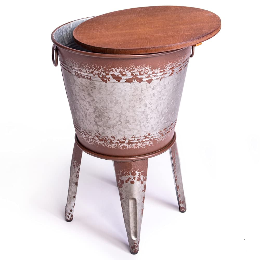 Halloca Farmhouse Living Room End Table: Galvanized Rustic Metal ...