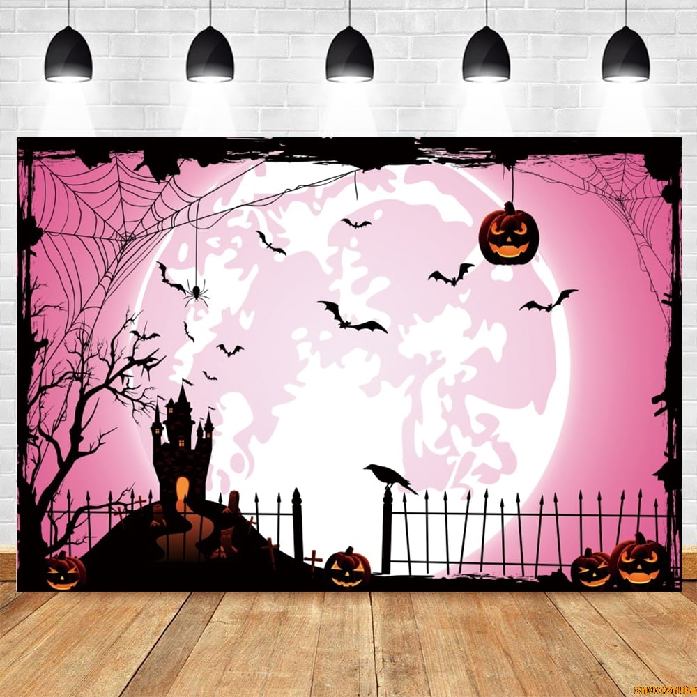 Hallowe Backdrop Horror Moon Night Scary Pumpkin Lantern Castle Witch ...