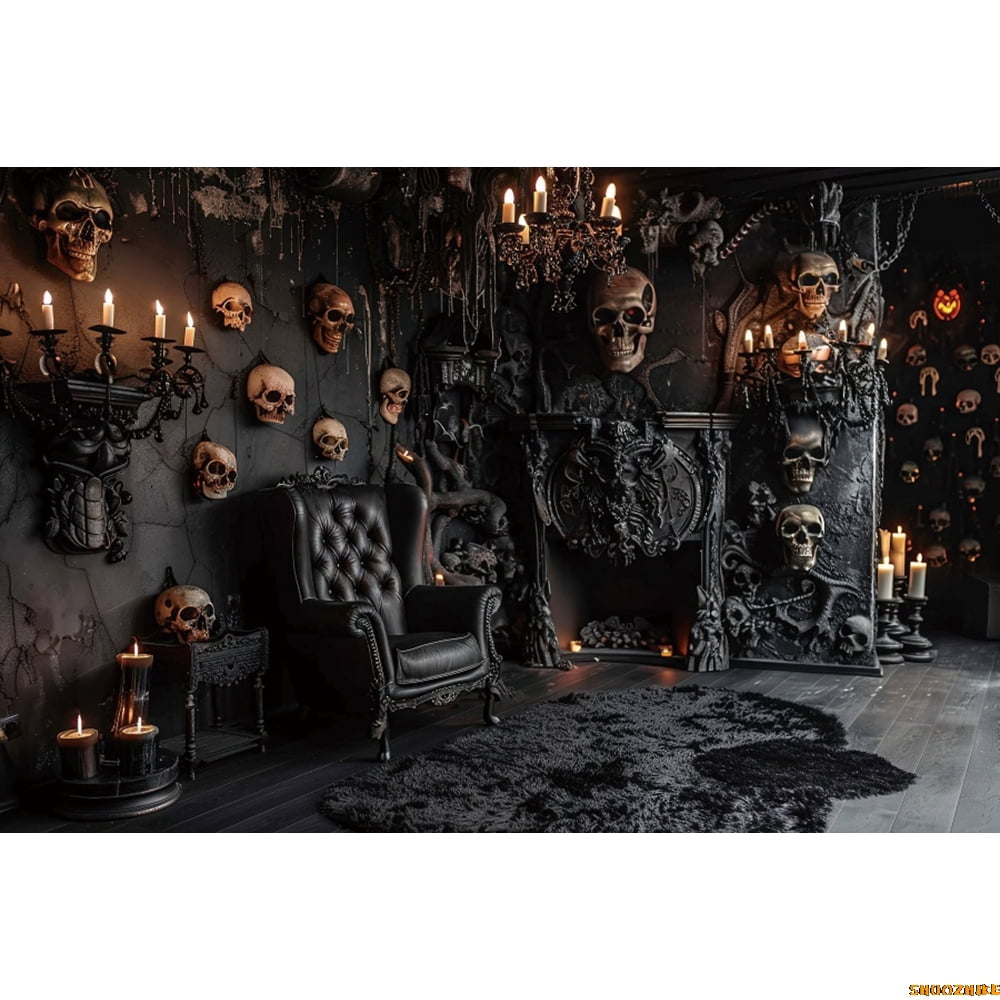 Hallowe Backdrop Horror Night Moon Castle Forest Scary Cemetery Pumpkin ...