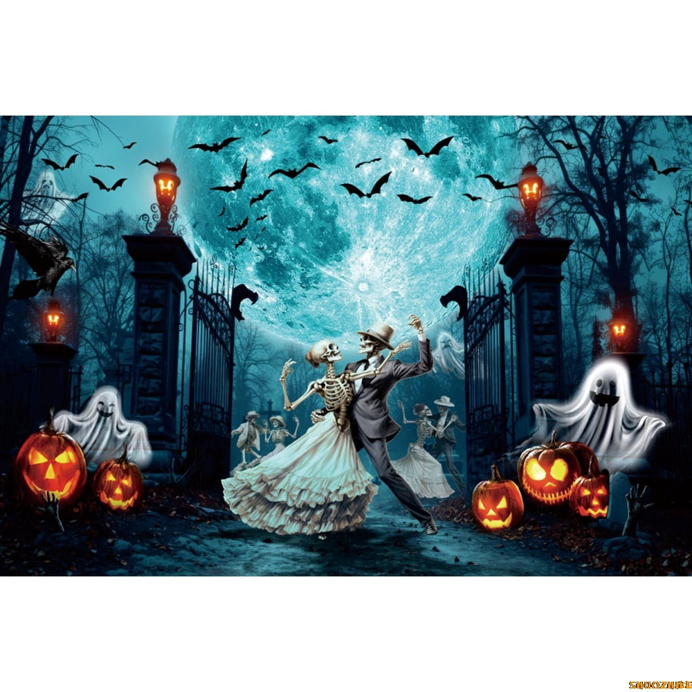 Hallowe Backdrop for Photography Horror Moon Night Pumpkin Lantern ...