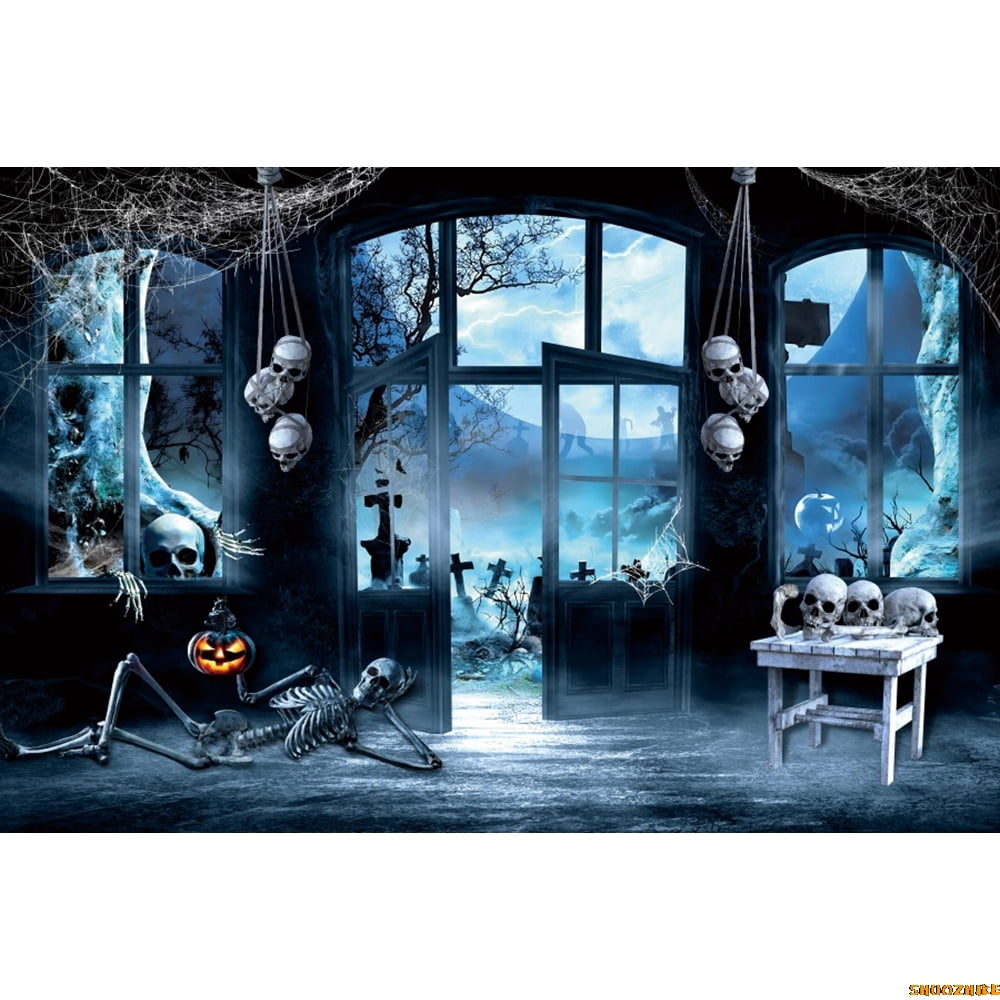 Hallowe Backdrop for Photography Horror Moon Night Pumpkin Lantern ...