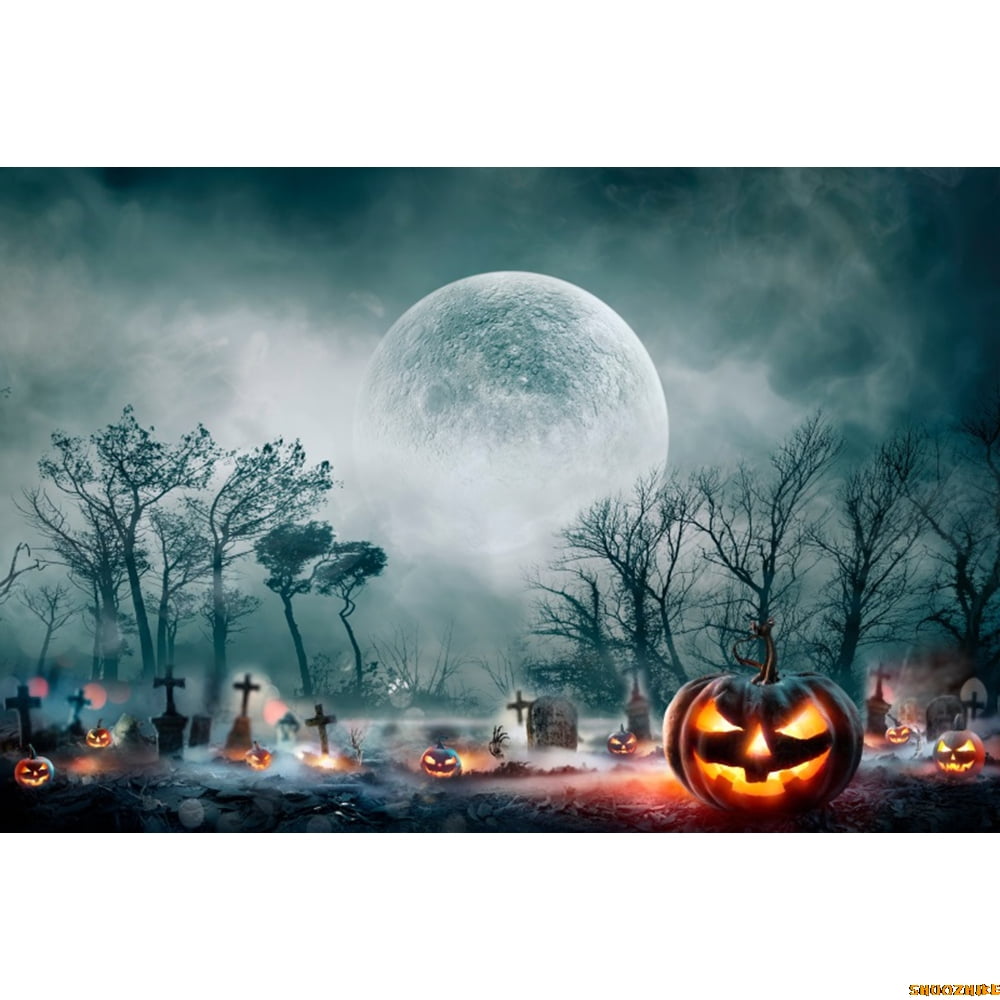 Hallowe Backdrop for Photography Horror Moon Night Pumpkin Lantern ...