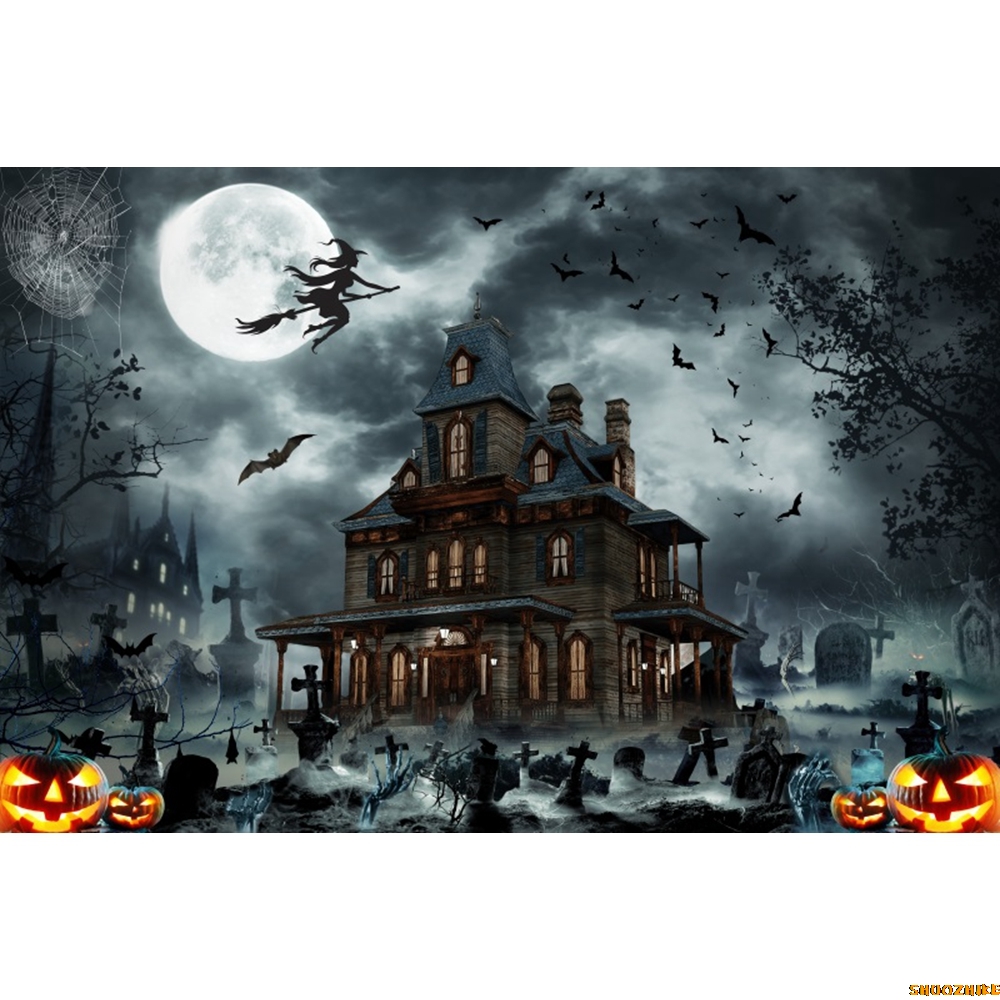 Hallowe Backdrop for Photography Horror Moon Night Pumpkin Lantern ...